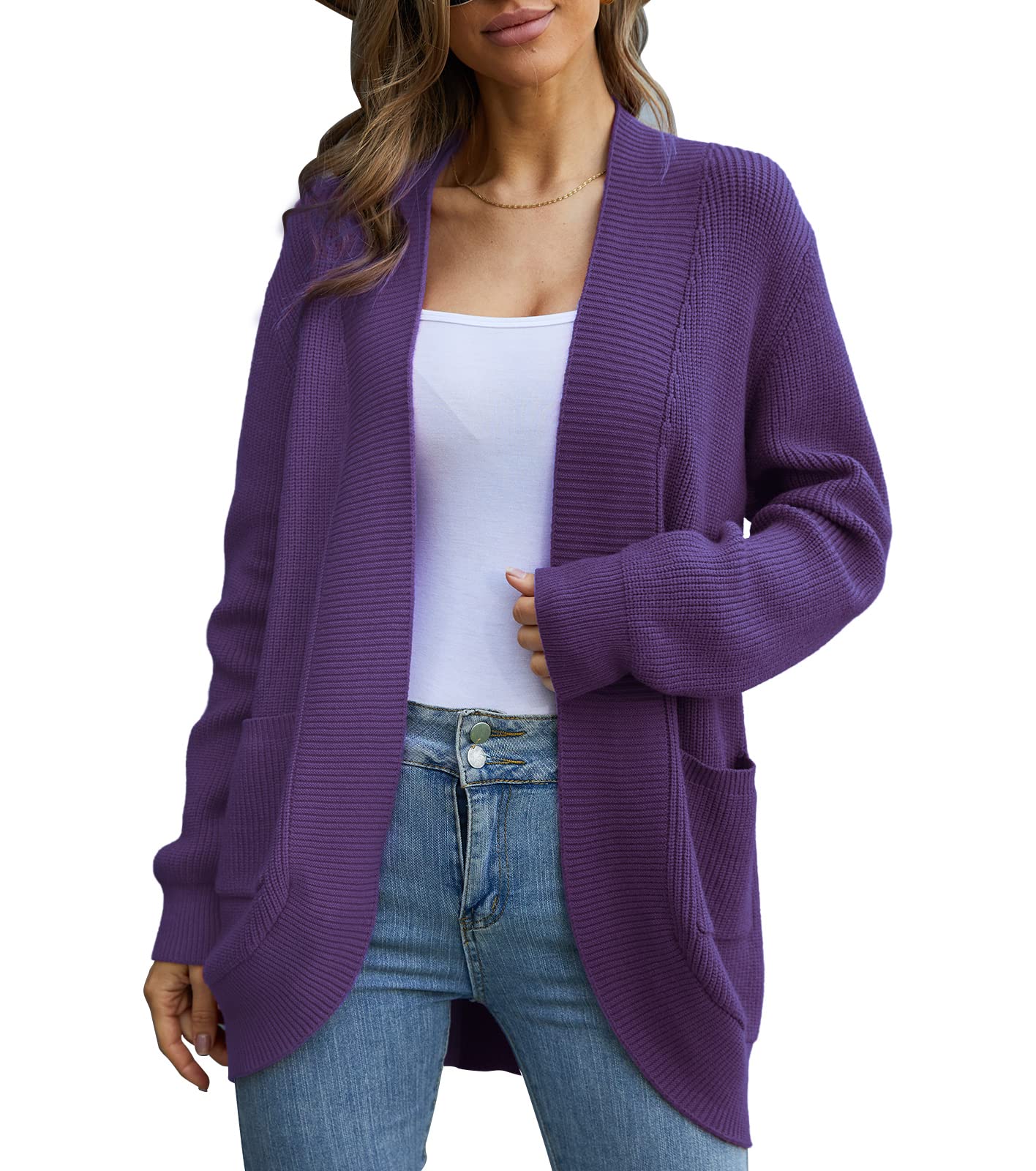 UEEKOOK Women's Casual Draped Cardigan Sweater Cozy Soft Long Sleeve ...