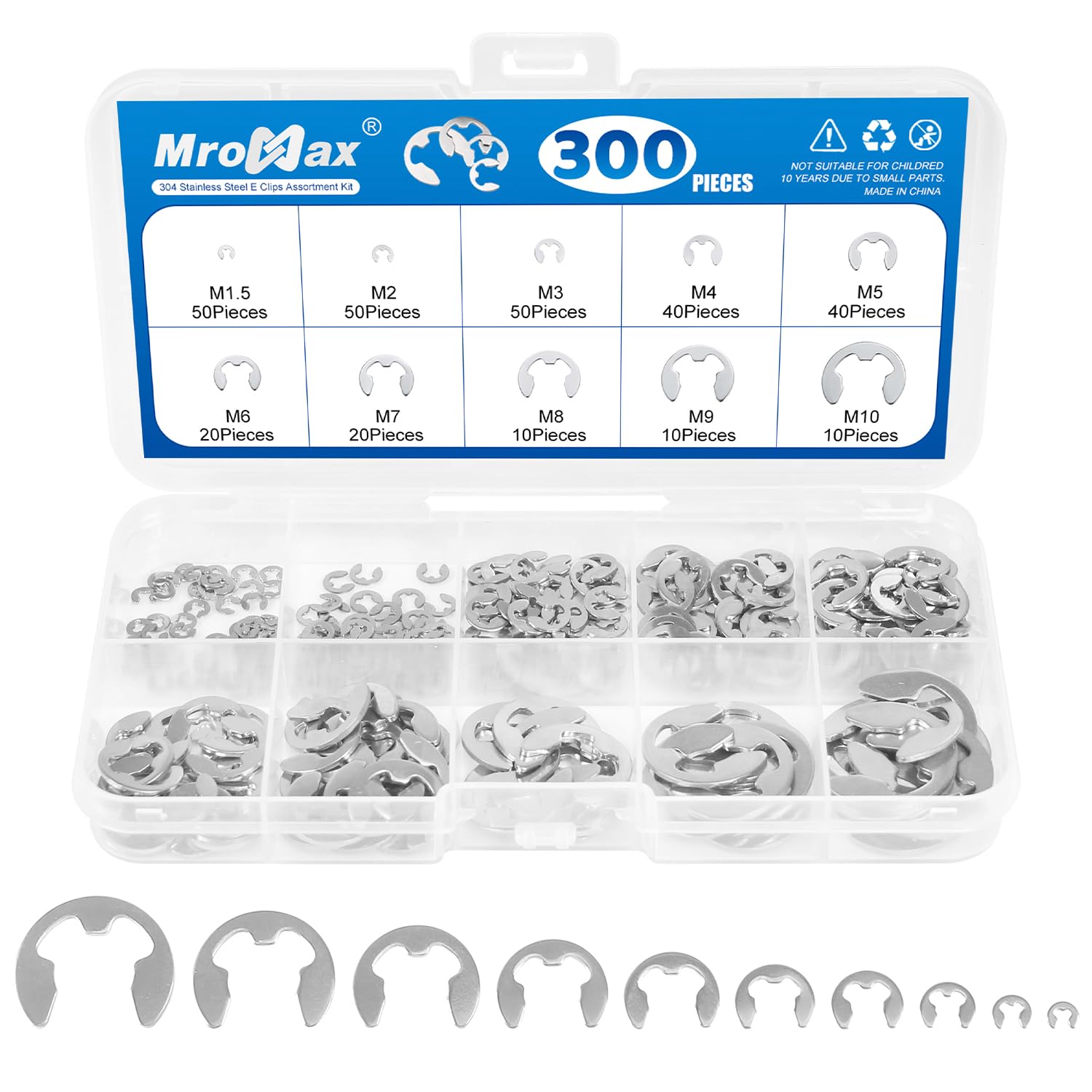 300Pcs Stainless Steel E-Clip Assortment Kit, 10 Sizes M1.5 - M10 ...