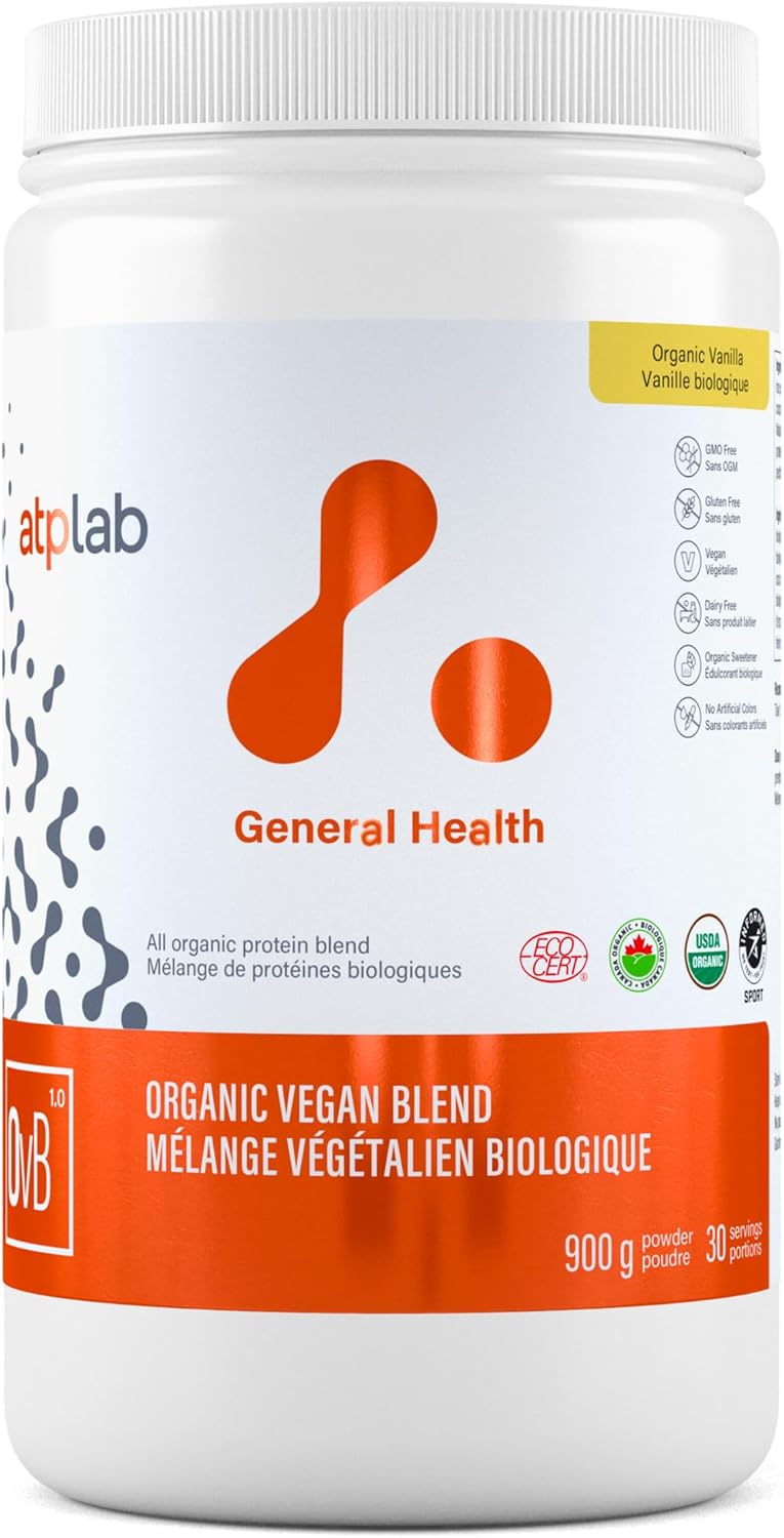 ATP LAB - Organic Vegan Blend 900g Powder, 30-Servings Organic Vanilla ...