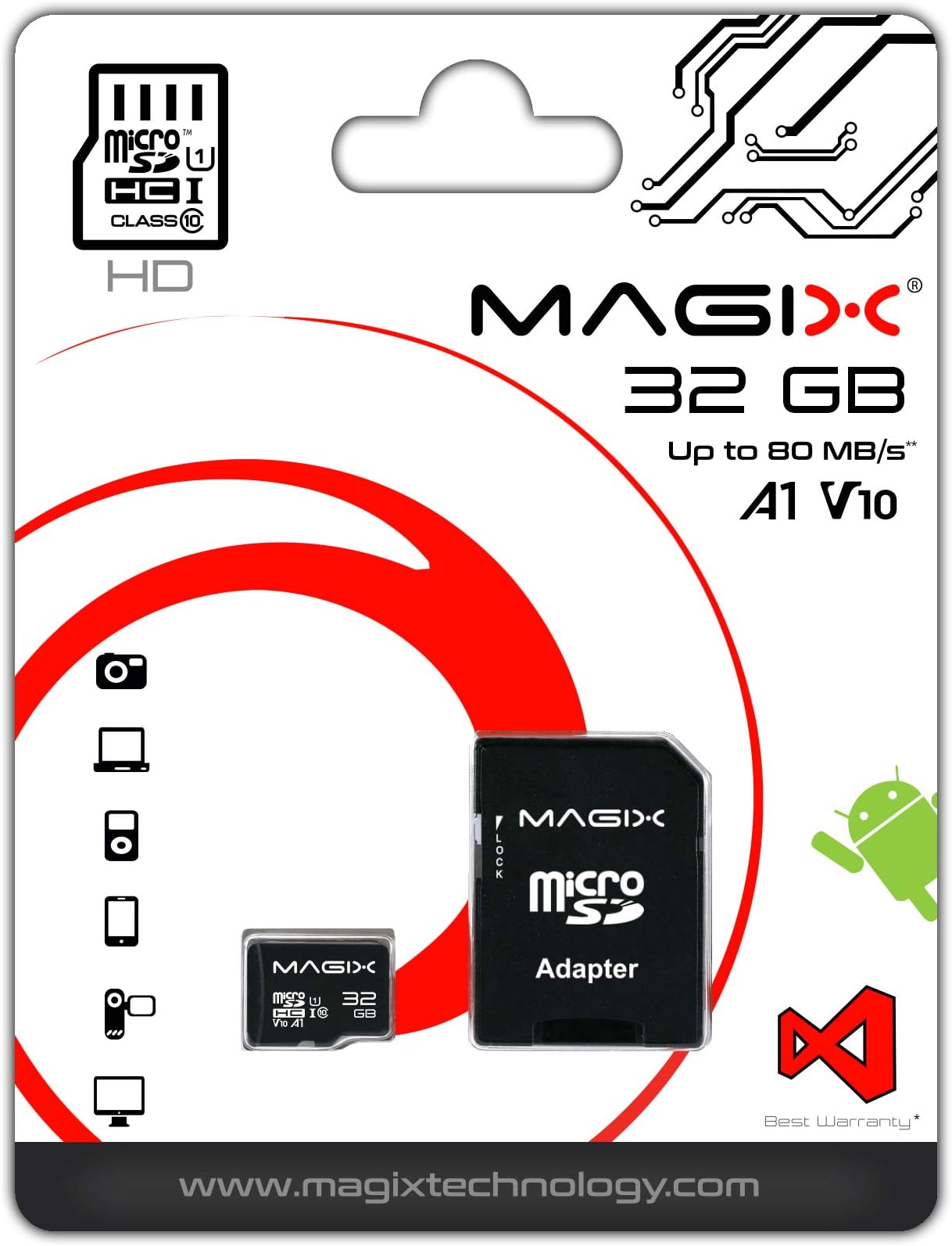 Magix 32GB microSD Card Class10 V10 U1, Read Speed Up to 80 MB/s, HD ...