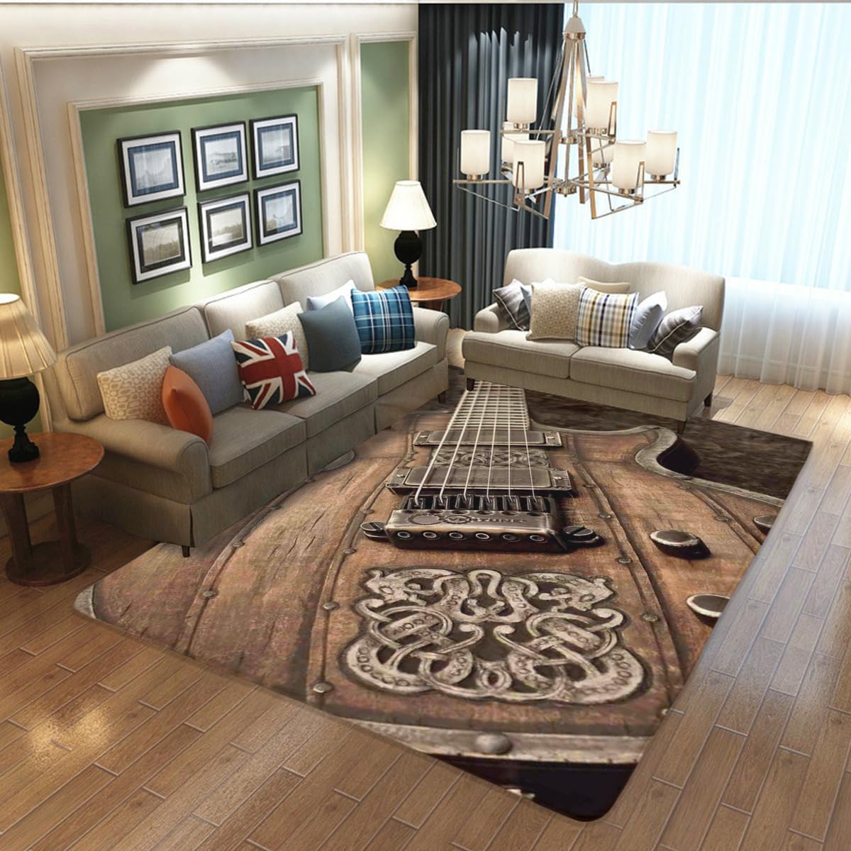 Amazon.com: Guitar Rug Wooden Musical Instrument Guitar Pattern Area ...