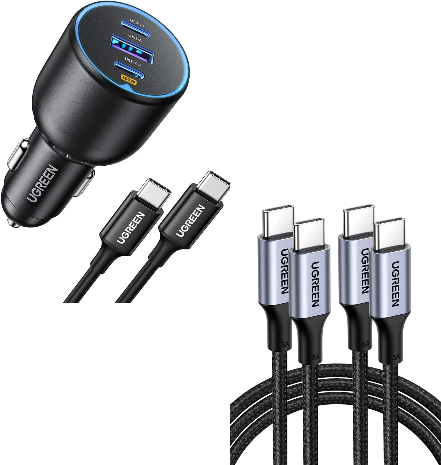 Amazon.com: UGREEN Bundle 130W USB C Car Charger + 100W USB C to USB C ...