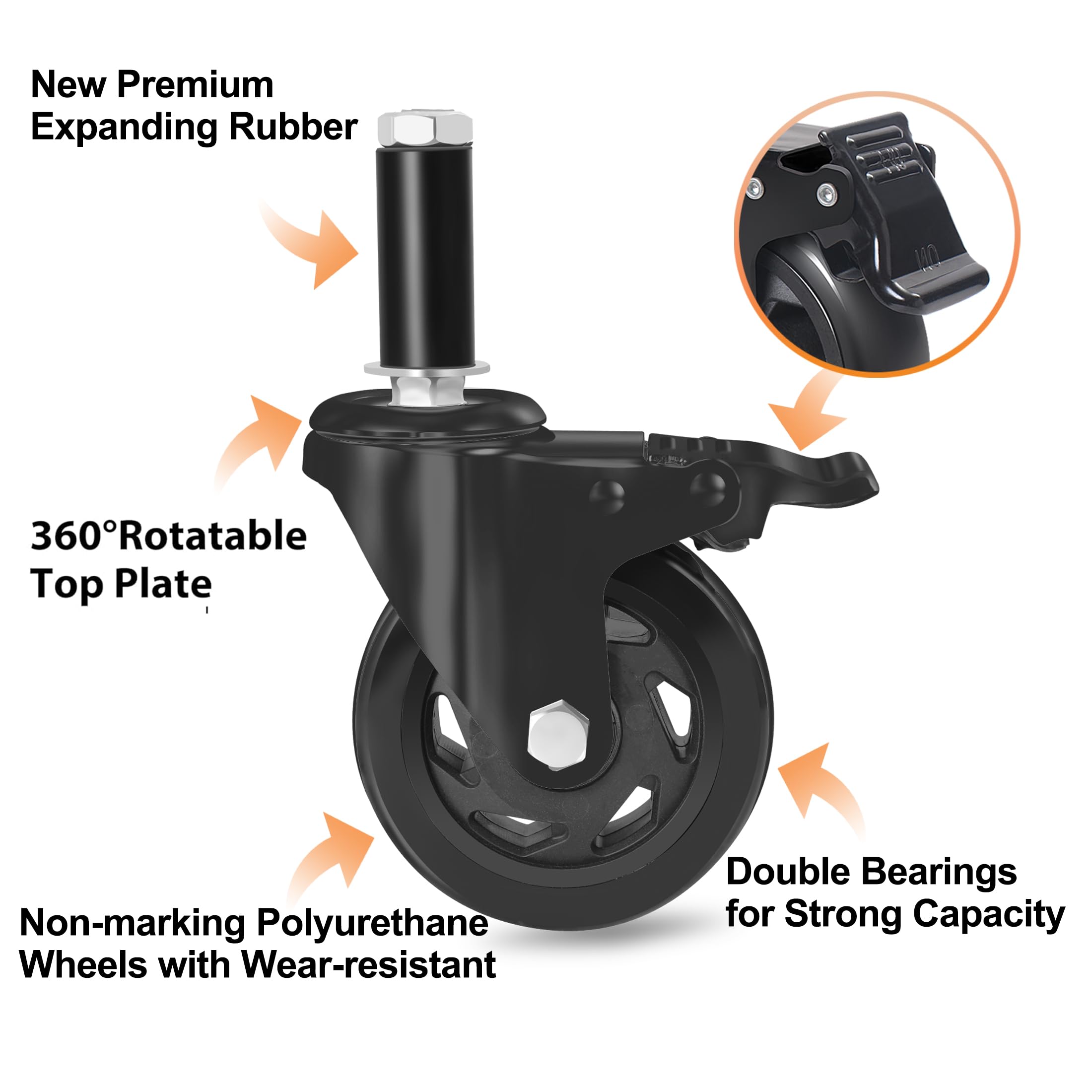 Snapklik.com : 4 Inch Prep Table Caster Wheels, Heavy Duty Expanding ...
