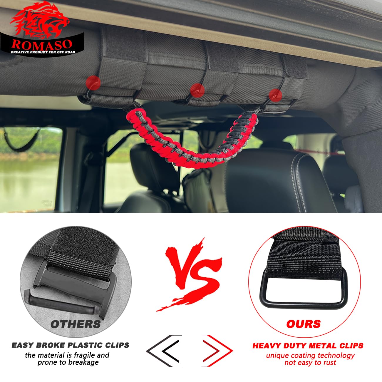Snapklik.com : ROMASO Roll Bar Grab Handle For Jeep Wrangler,Grab ...