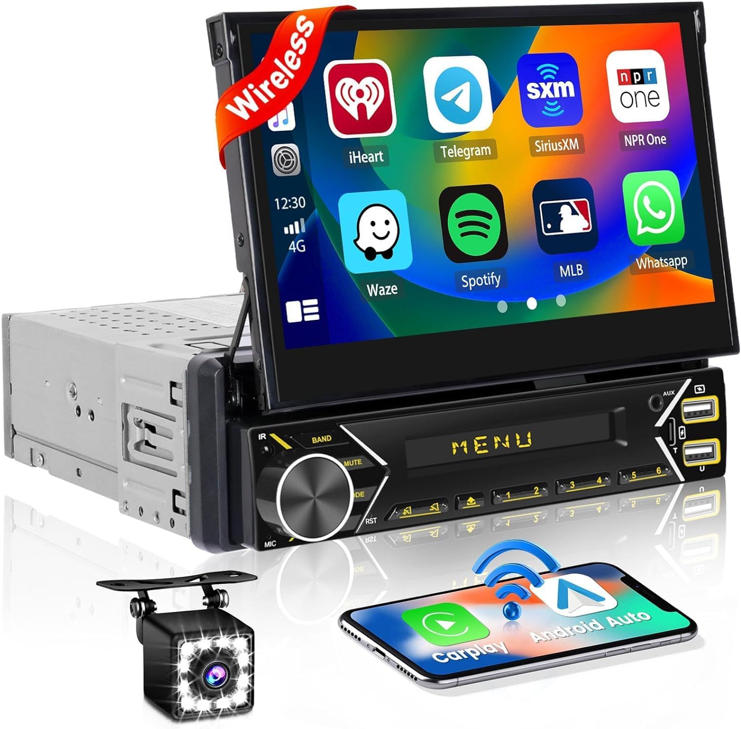 Amazon.com: Inefala Single DIN Car Stereo with 7'' Flip Out Retractable ...