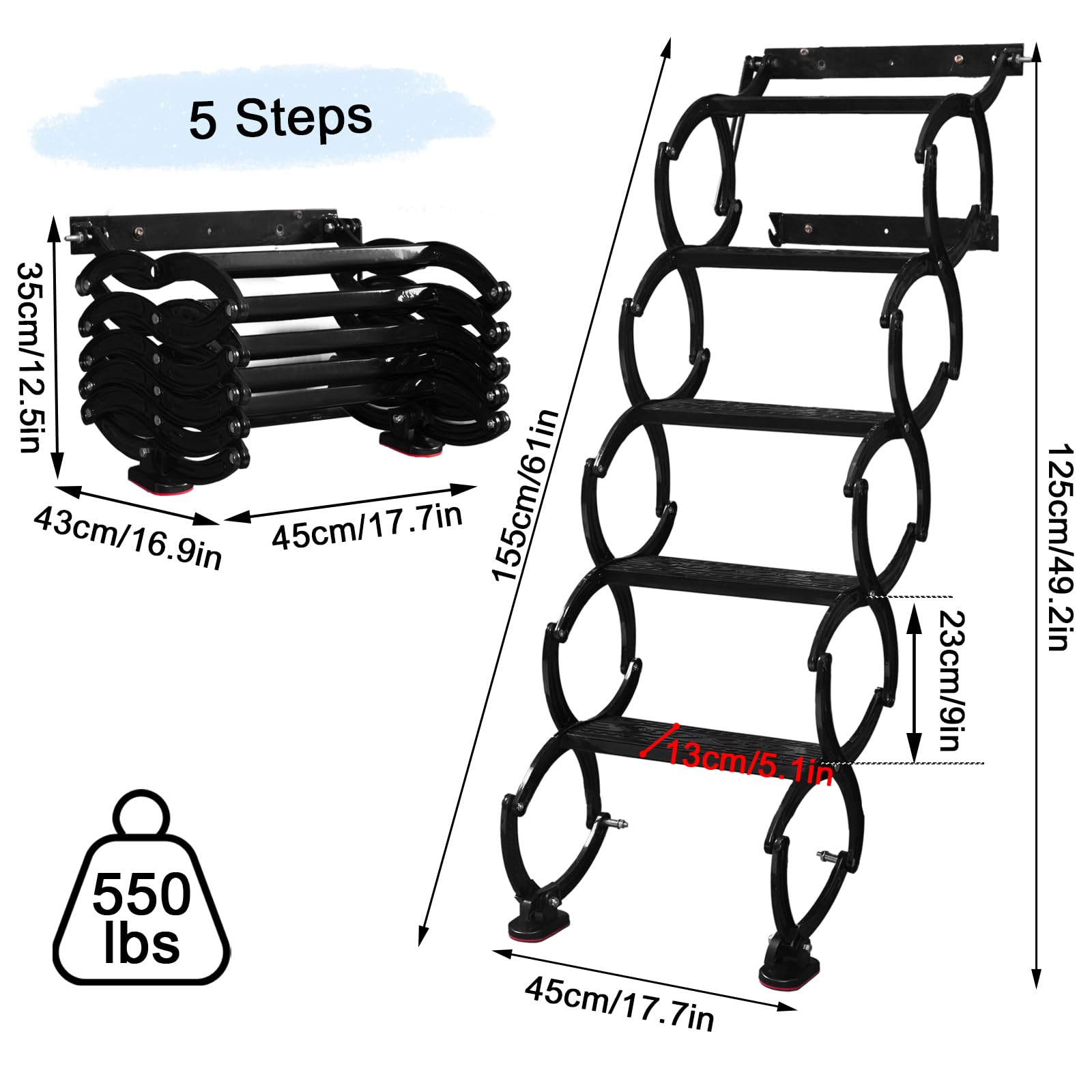 Attic Access Ladder 5-Step Wall-Mounted Ladder – Metal, For Attic ...