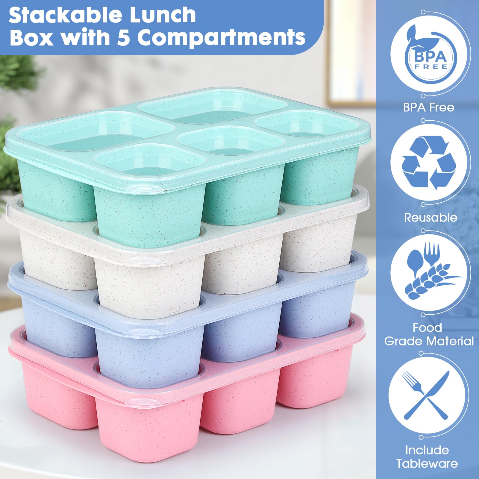 Snapklik.com : Sinnsally 5 Compartment Bento Box, Reusable Lunch ...