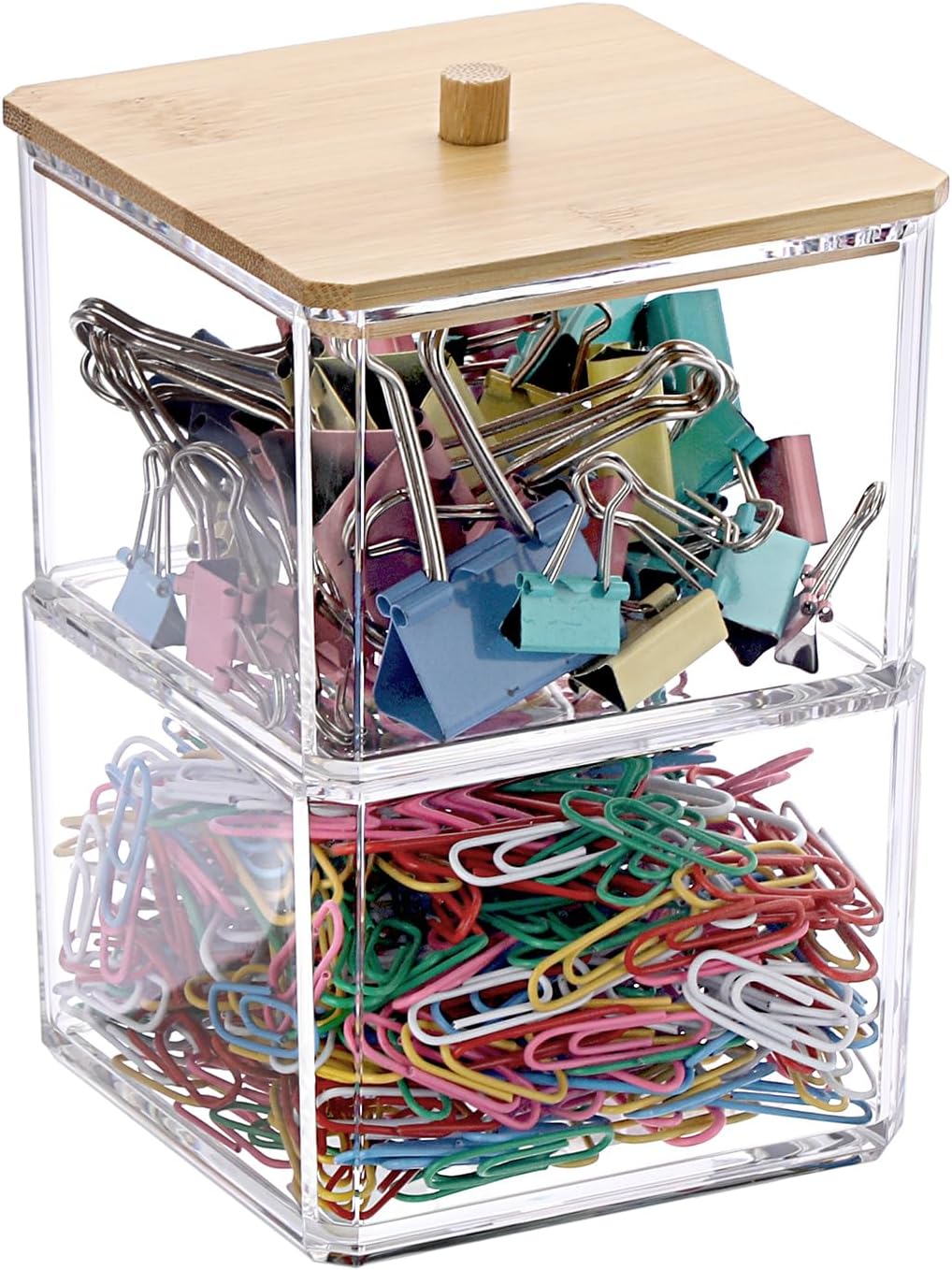 Amazon.com : BTSKY Clear Stackable Paper Clip Holder with Bamboo Lid 2 ...