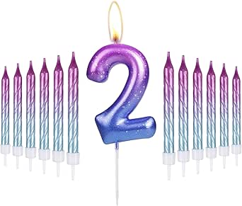 i-QiQi 2nd Birthday Candles Purple to Blue Gradient Candle with 12Pcs ...