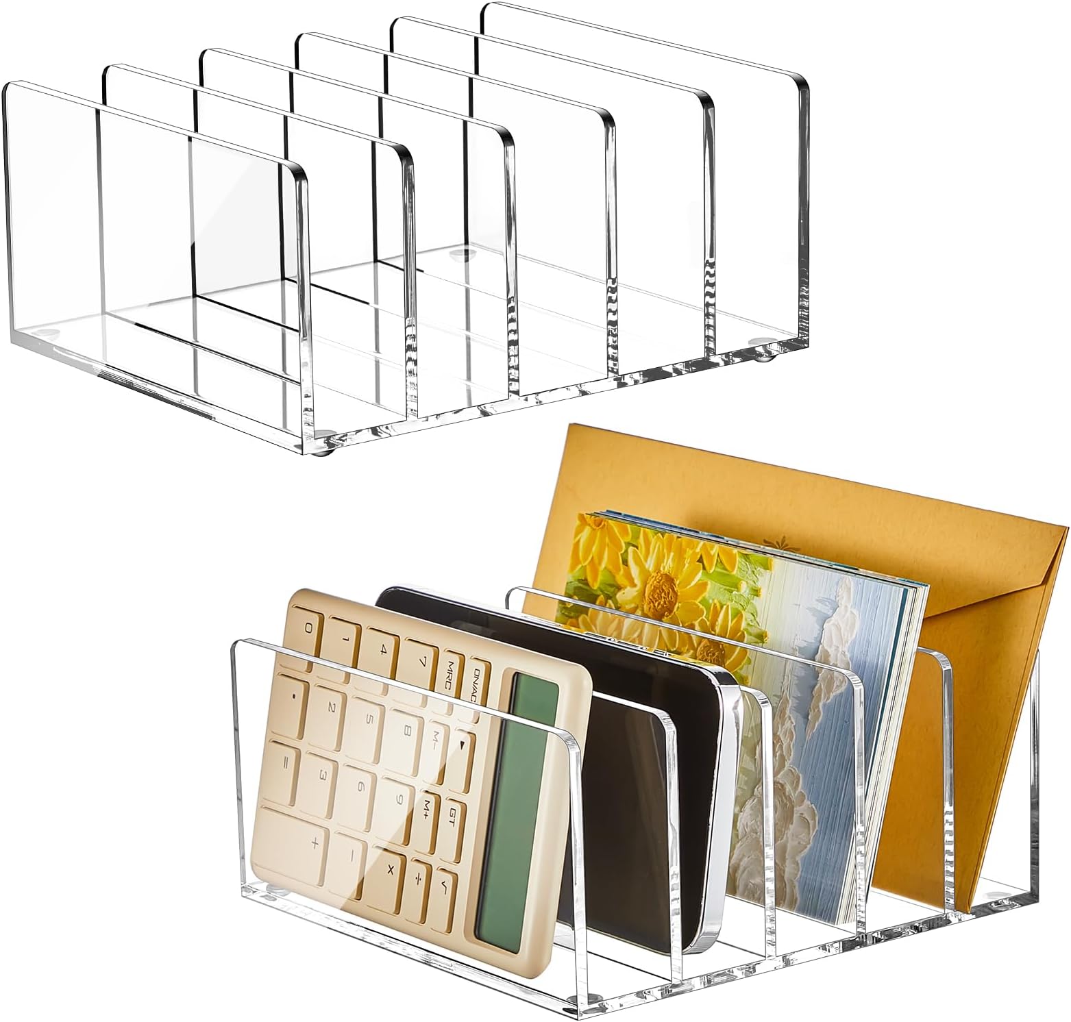 Amazon.com : Tatuo Clear Acrylic File Organizer for Desk, 4 Sections ...