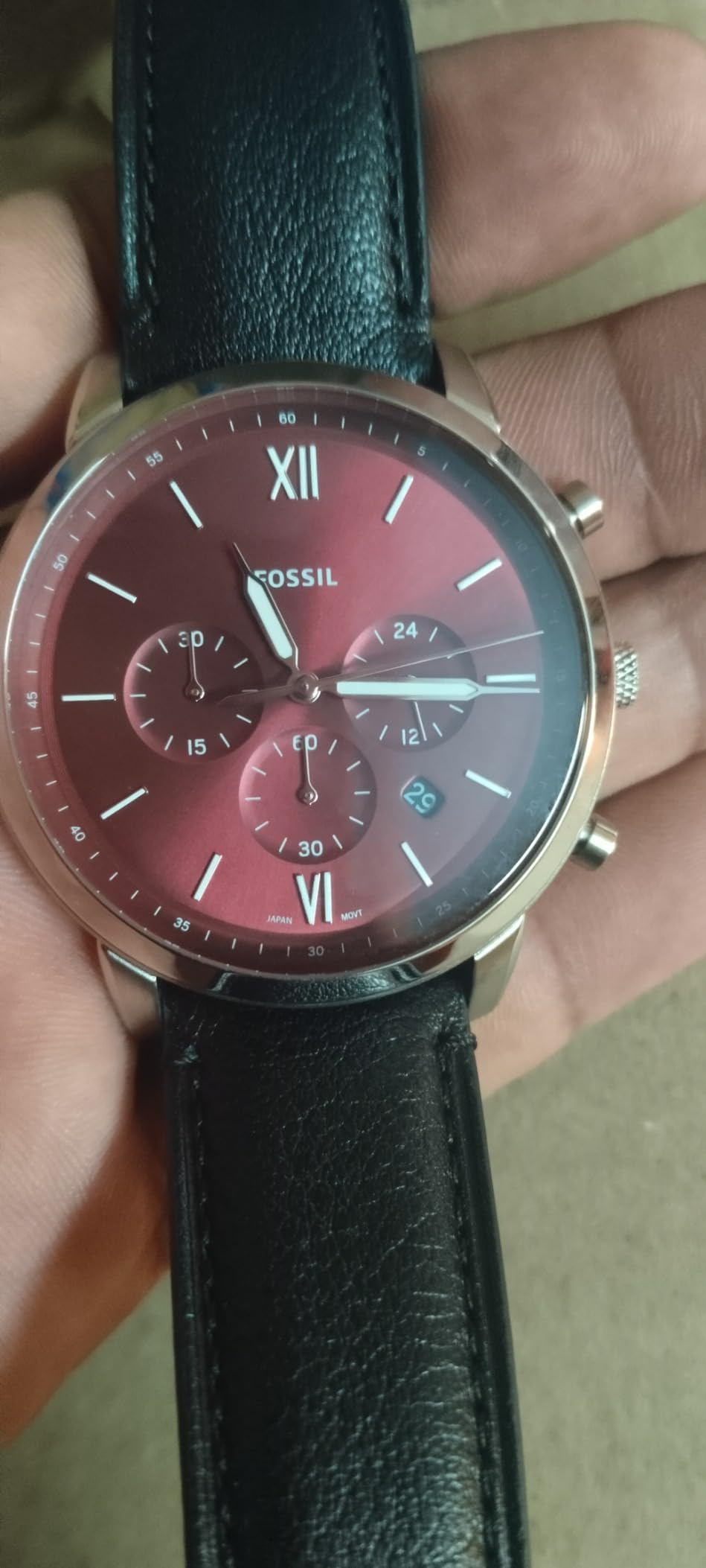 Fossil Men Leather Analog Burgundy Dial Watch-Fs6016, Band Color-Black ...