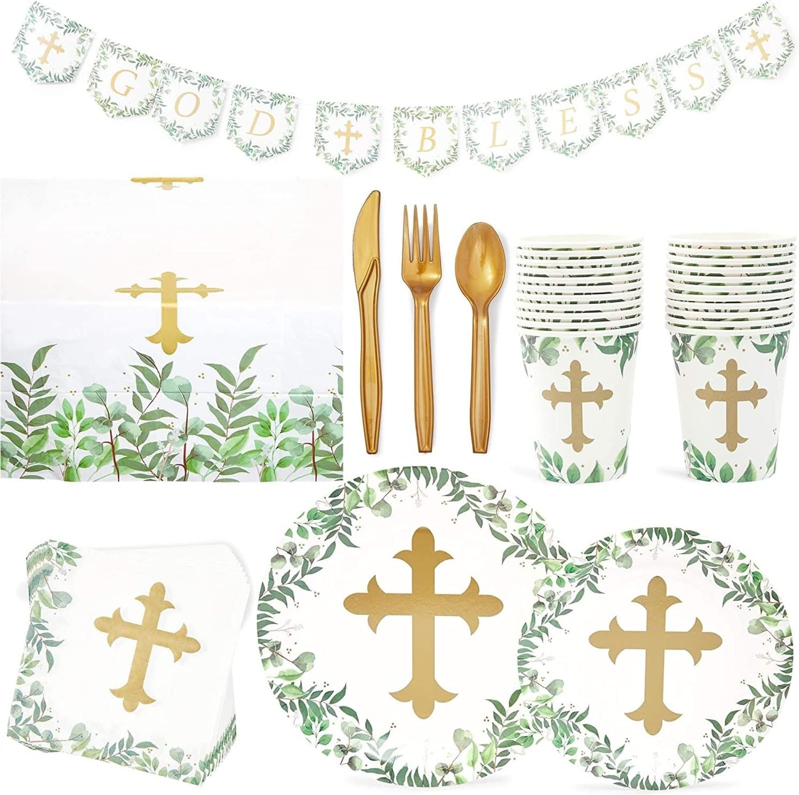 Amazon.com: Baptism Decorations Set Gold White Cross Confetti Balloons ...