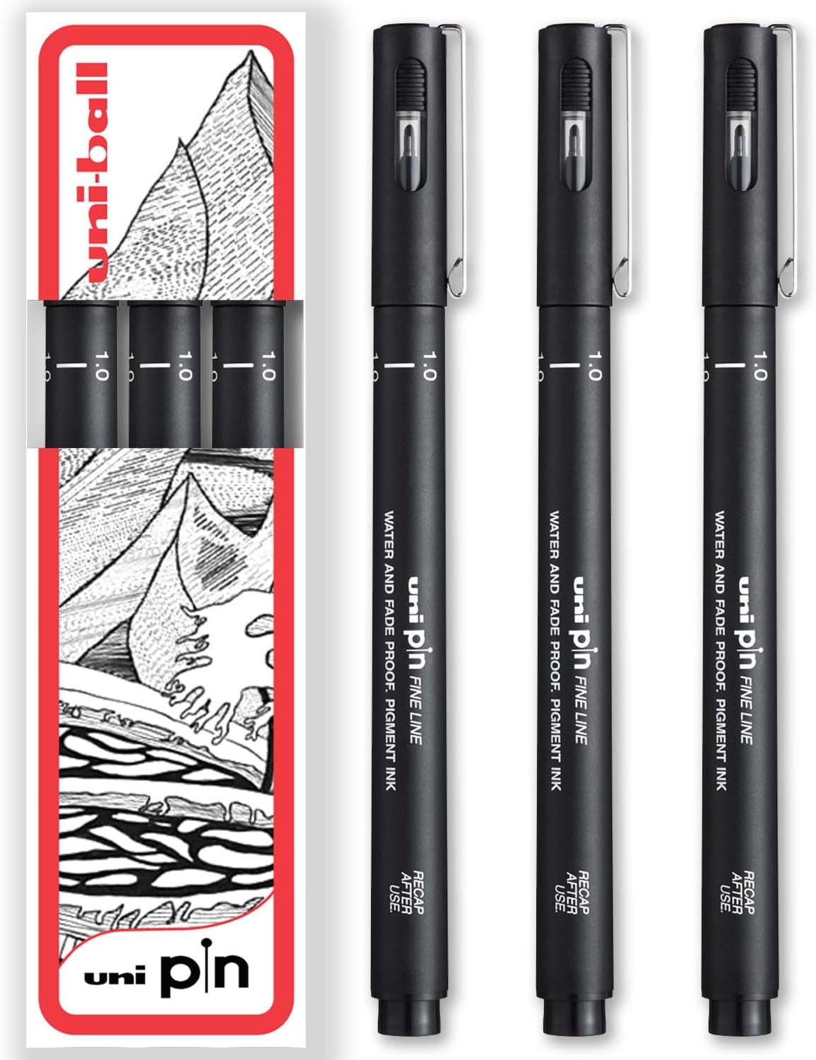 Uni Pin Fineliner Drawing Pens - Black Ink - 0.05mm Nib - Pack of 8 ...