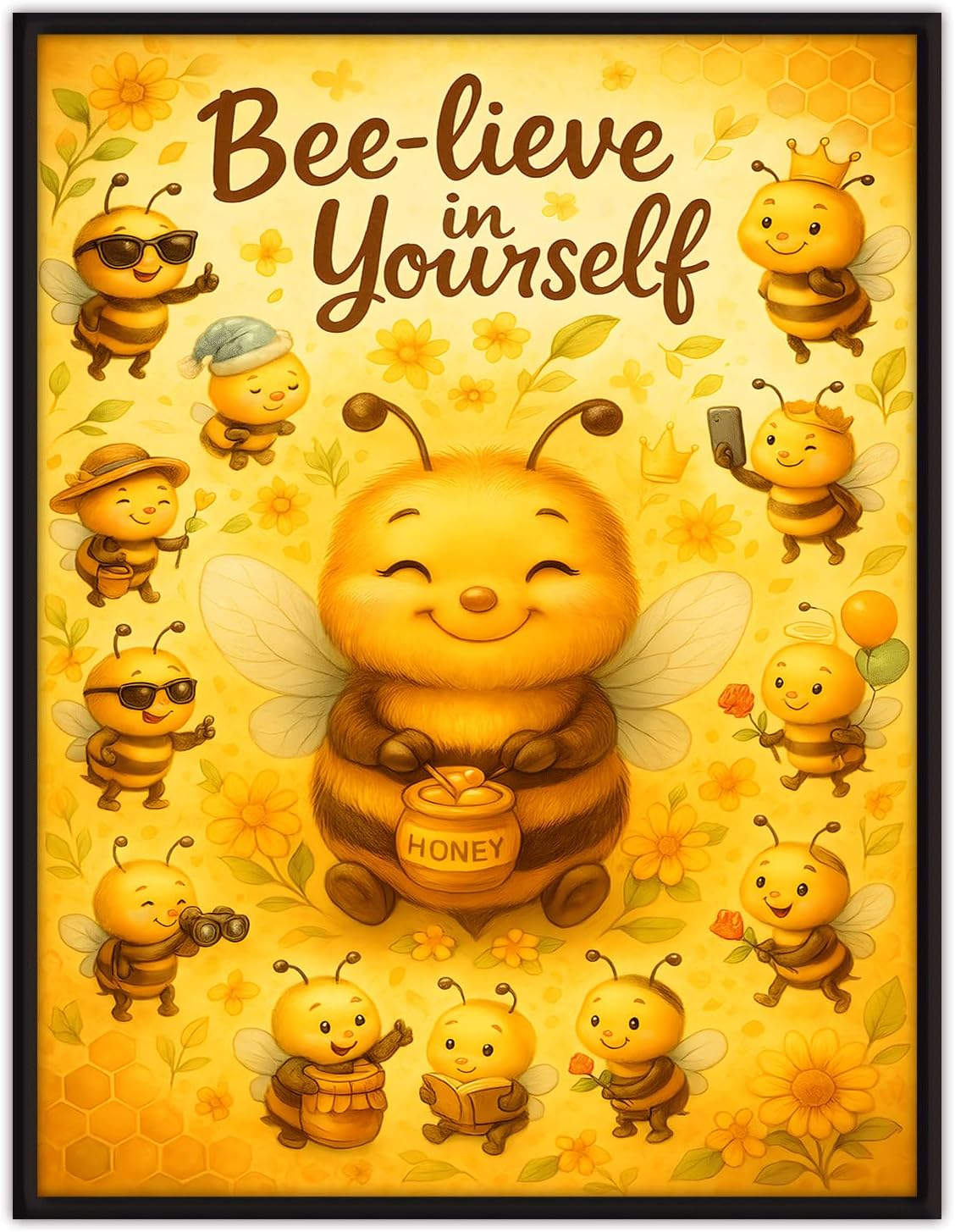 Amazon.com: TWILFLNEX Bee Wall Art – “Bee-lieve in Yourself ...