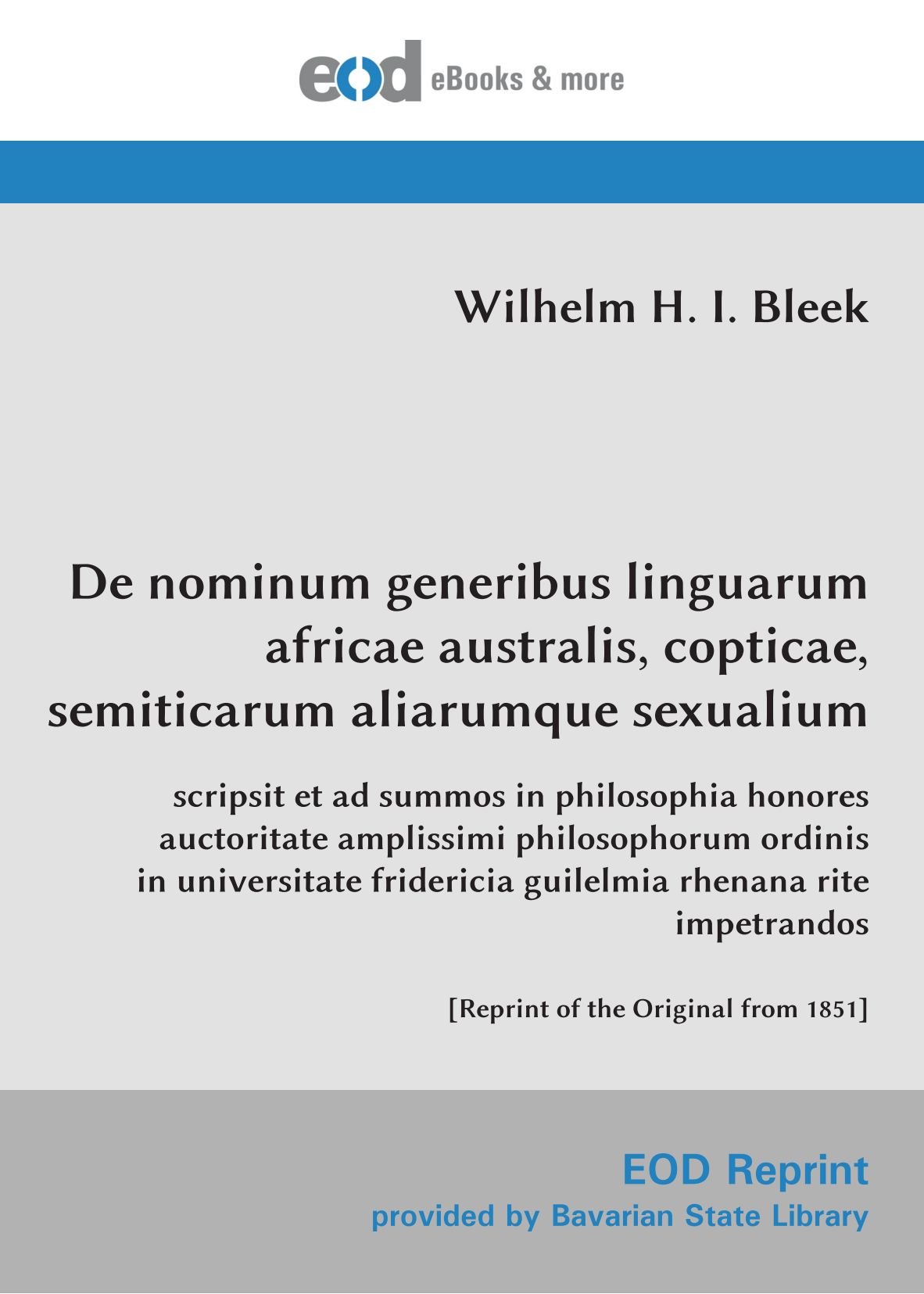 Buy De nominum generibus linguarum africae australis, copticae ...