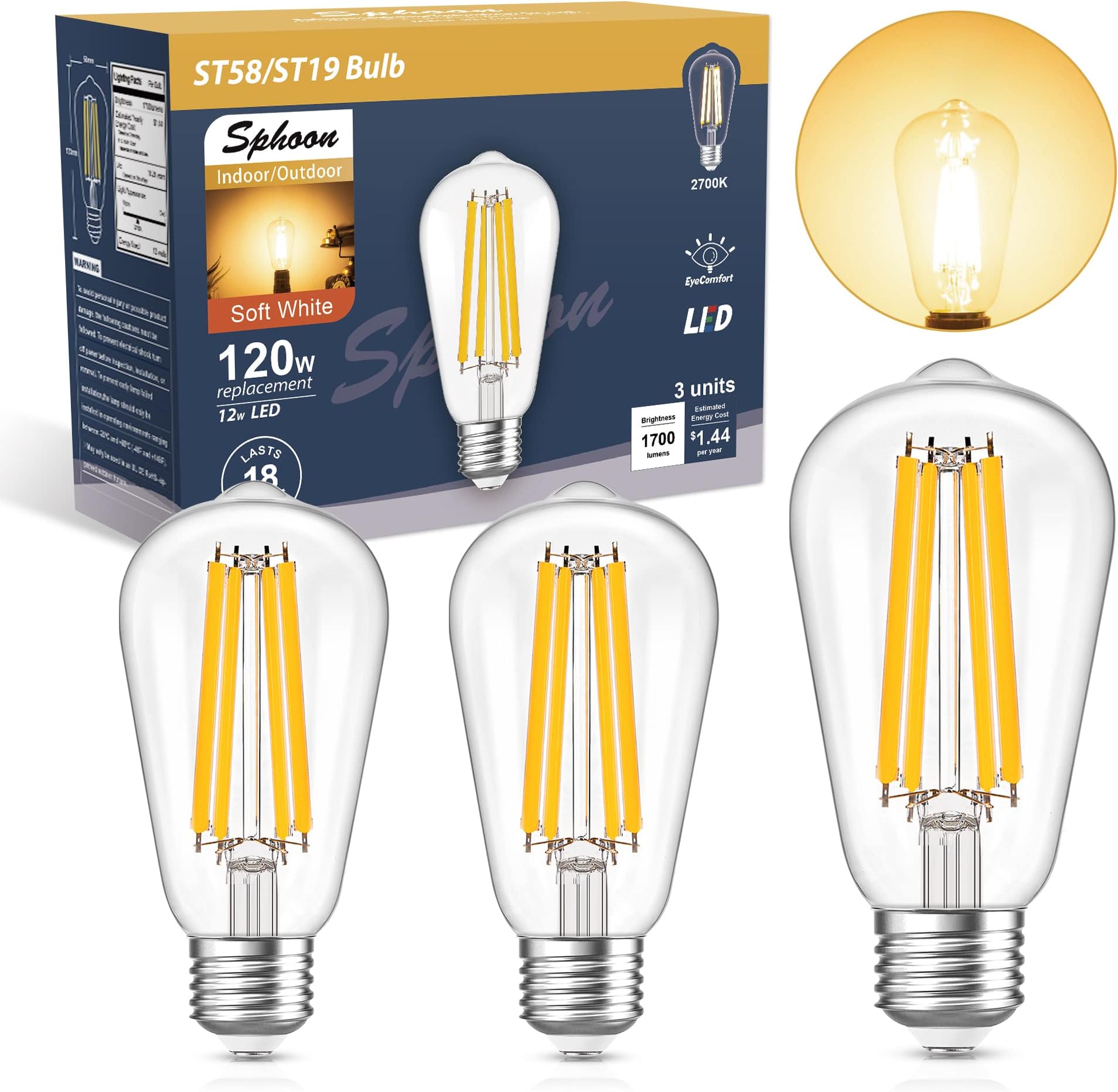 Leools Vintage LED Edison Bulb Dimmable 15W,Equivalent 120W, Antique ...