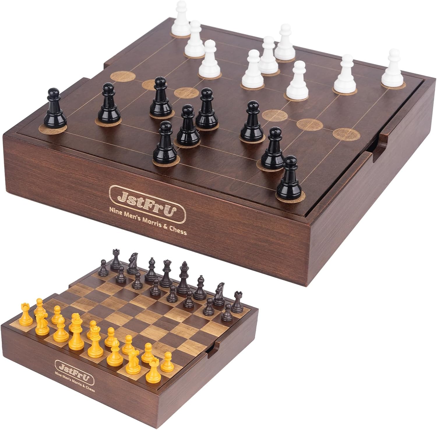Amazon.com: Deluxe Nine Men's Morris & Chess Board Game Set with Wizard ...