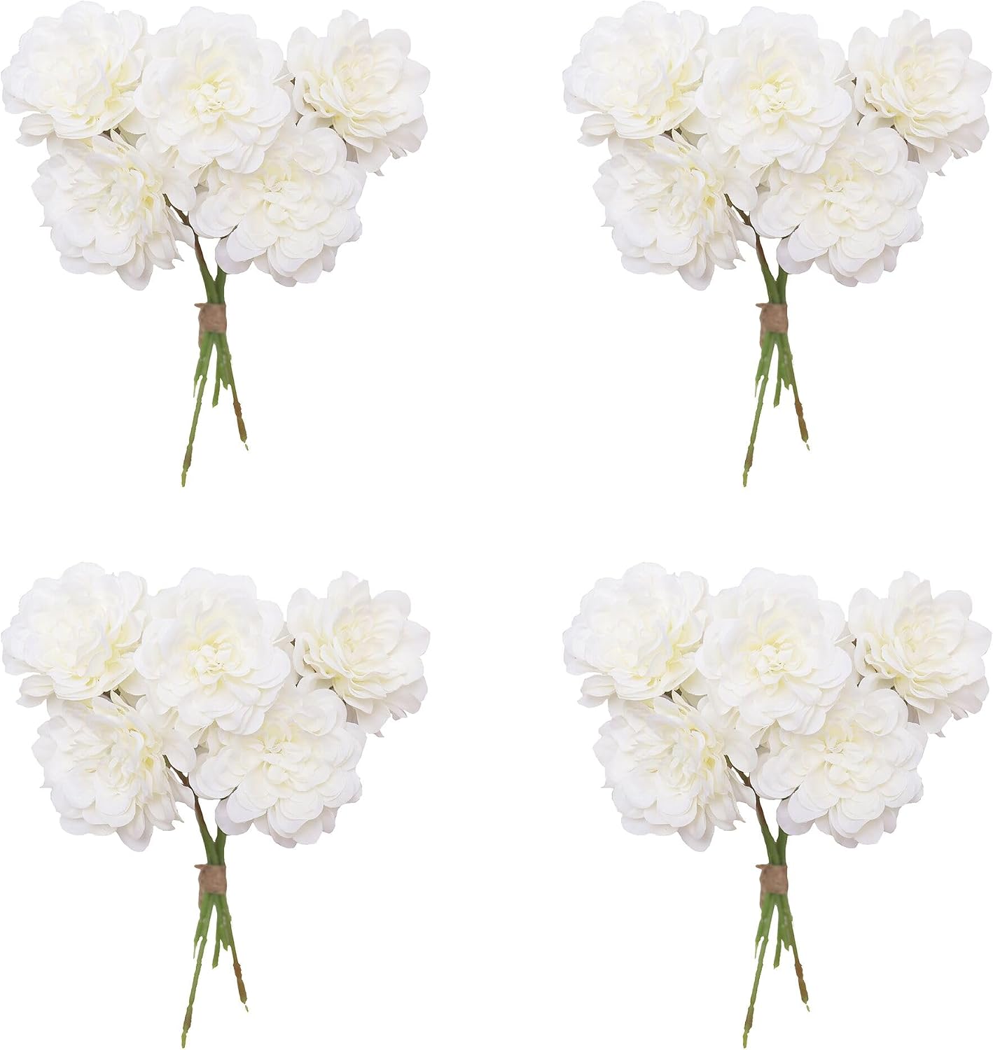 Amazon.com: SHIENOR 4pcs Peonies Artificial White Flowers, Dahlia Faux ...