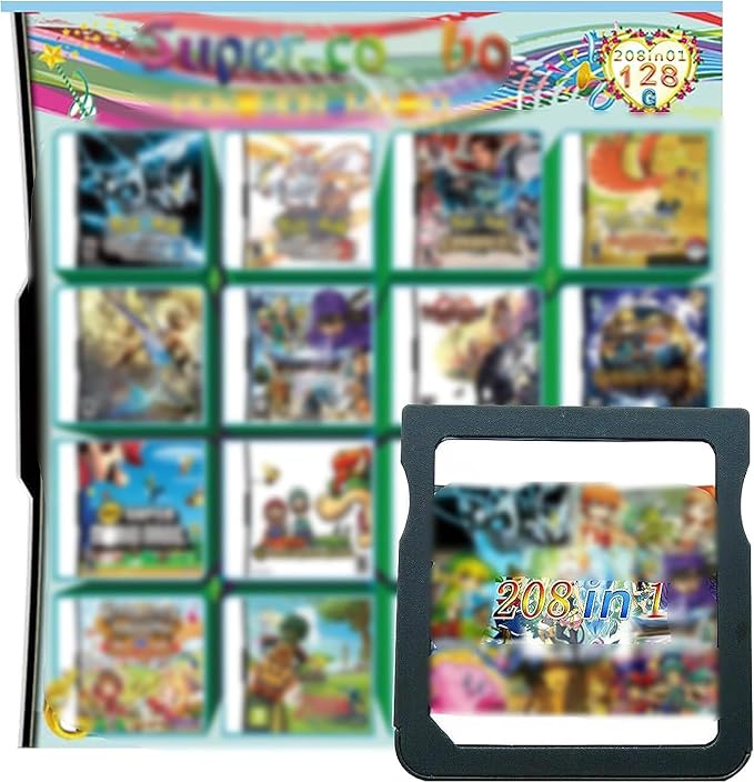 DS Game, 208 in 1 Game Cartridge Multicart, Game Pack Card Super Combo ...