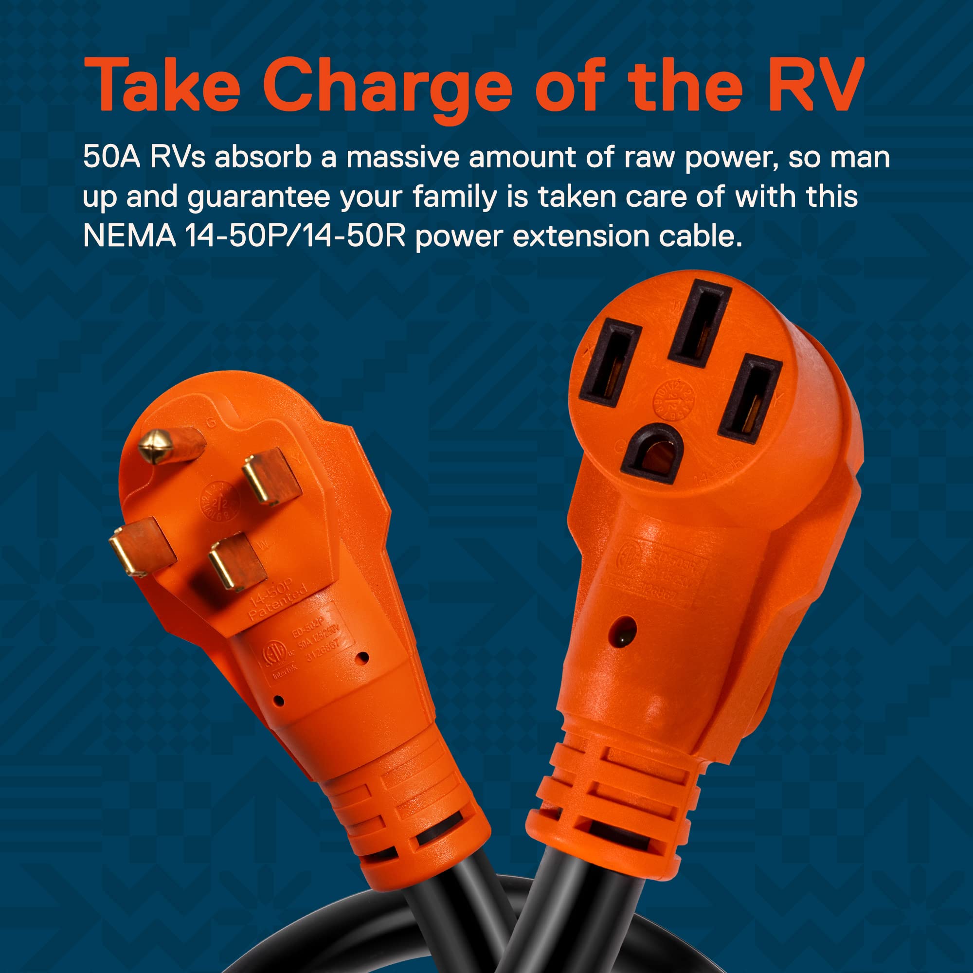 25 Feet 125/250V 50A RV Power Extension Cord [NEMA 14-50P/14-50R] [6/3 ...