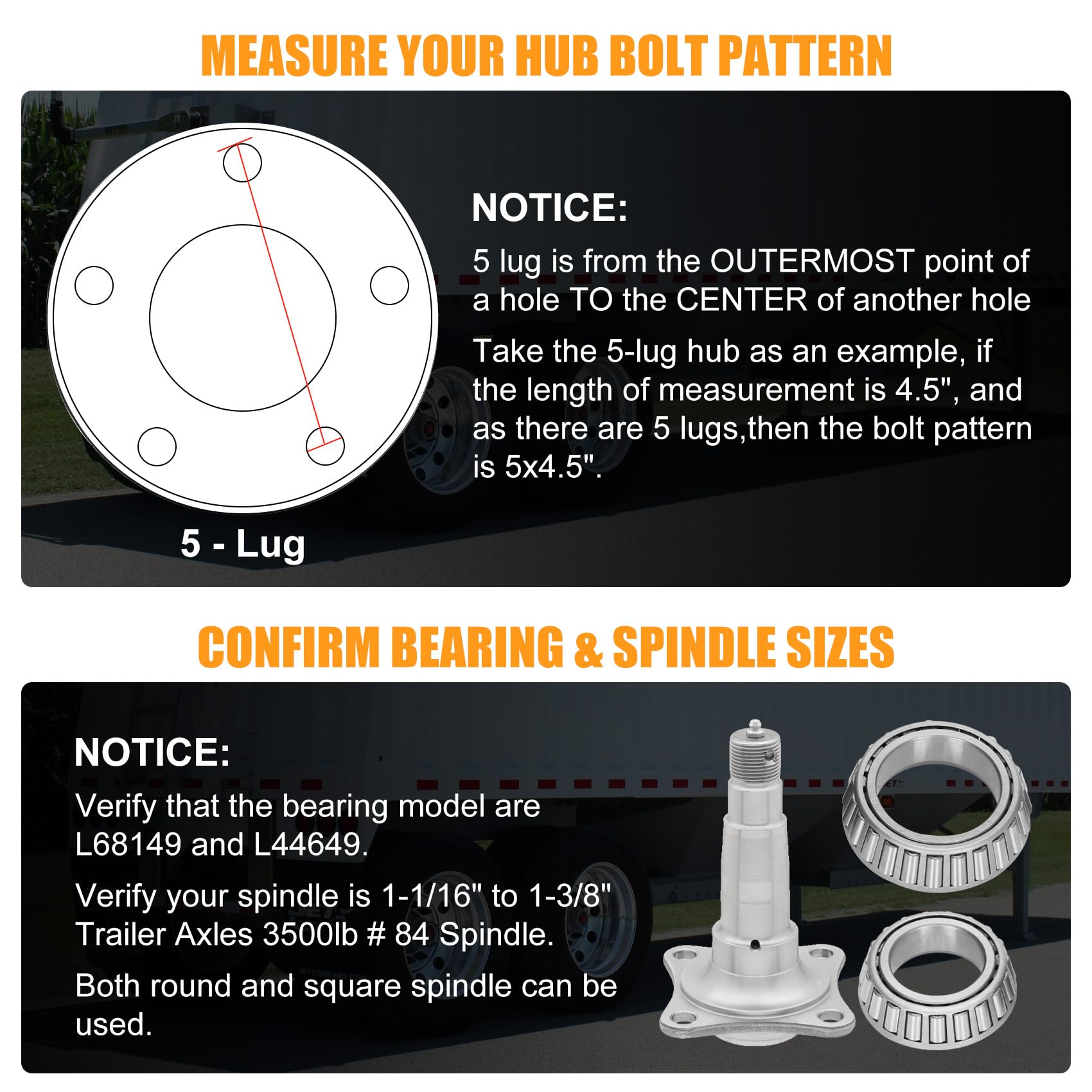 Snapklik.com : 2 Sets Trailer Hub Kit 5 Bolt 4.5",54.5 Trailer Hub Fit ...