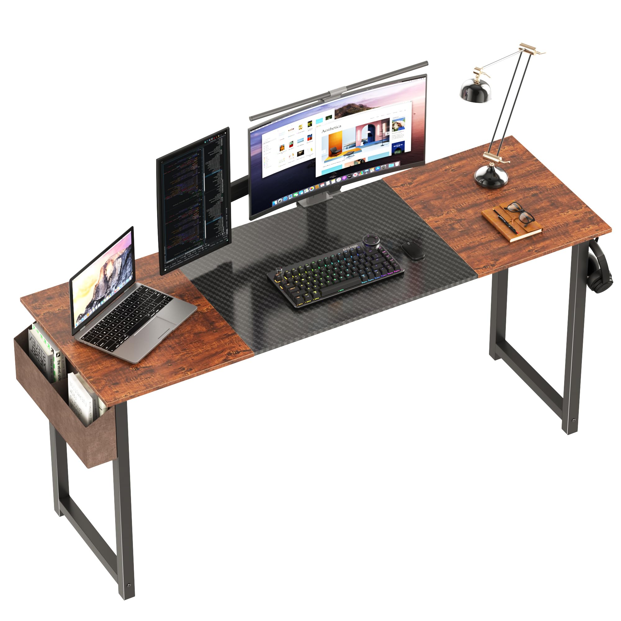 Amazon.com: USHOW Computer Desk, 70 Inch Office Desk with Storage, Work ...