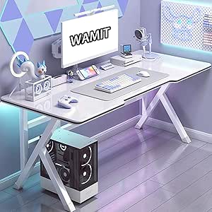 WAMIT Gaming Desk,Computer Desk,Office Desks,Large Gaming table for Dual Monitors (White, 100 * ...