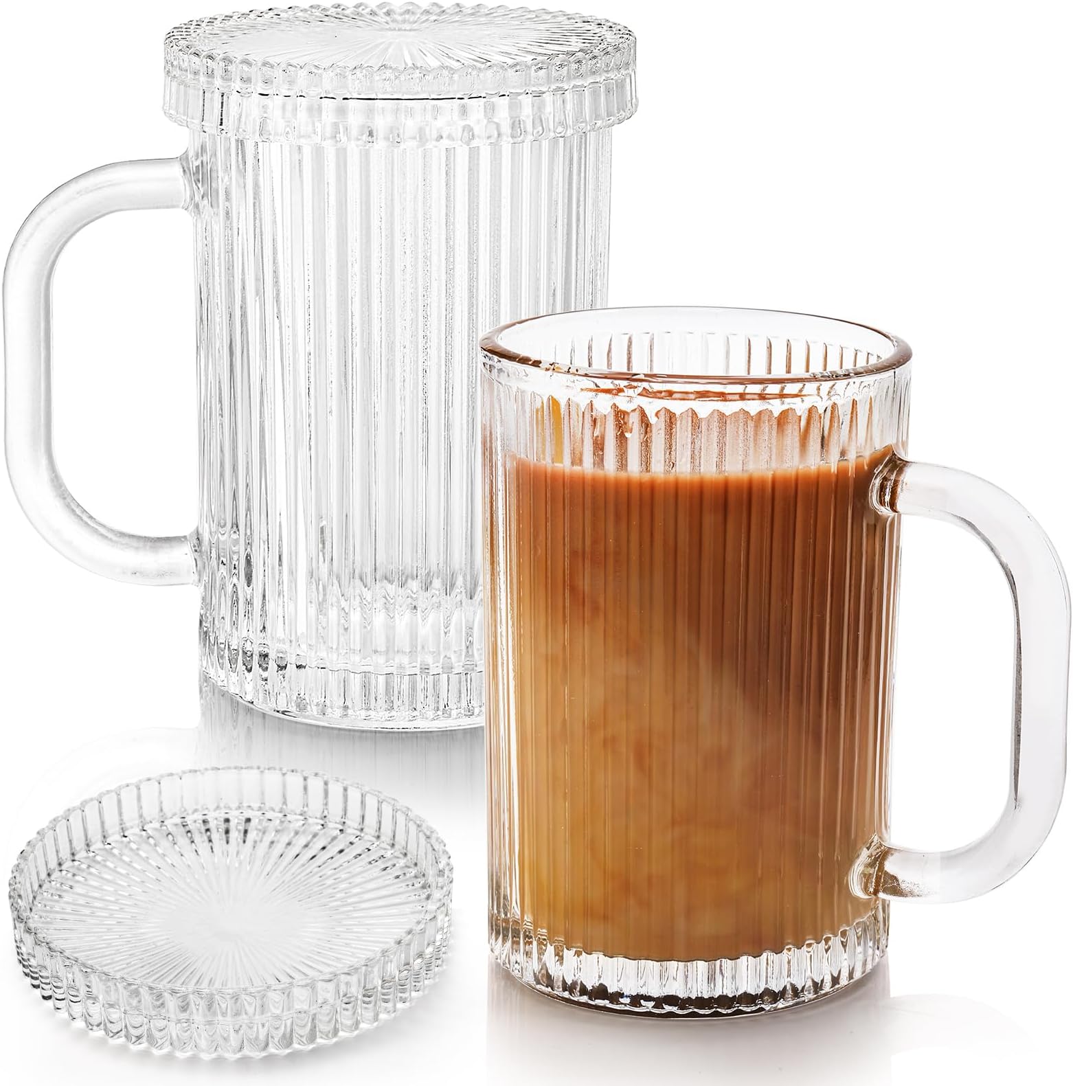 Amazon.com: binsakao Glass Coffee Mugs 6 Pack - 12 OZ Premium Coffee ...