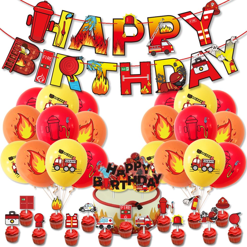 Snapklik.com : JEVLON Firetruck Birthday Party Decoration Set -Fire ...