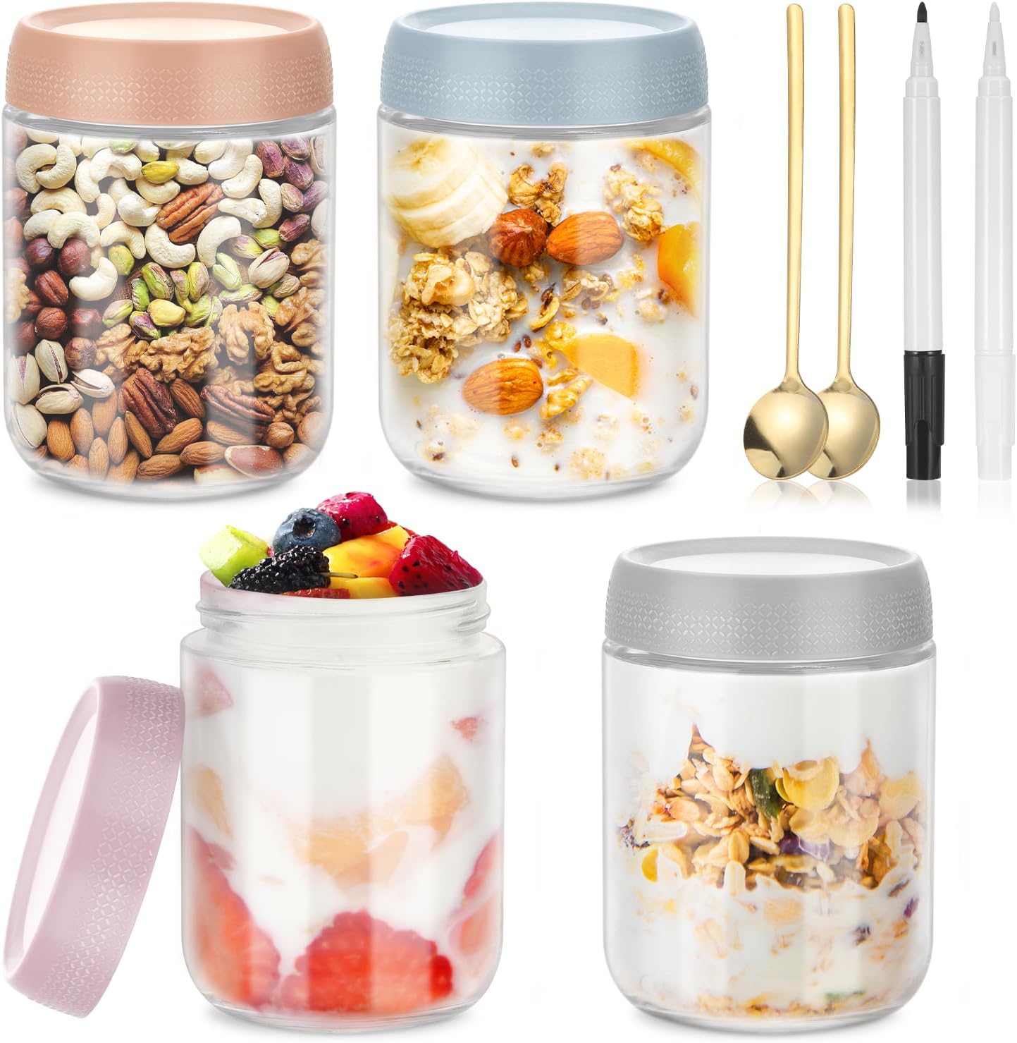 Zocipro Set of 4 Overnight Oats Glasses, 500 ml Meal Prep Glasses ...