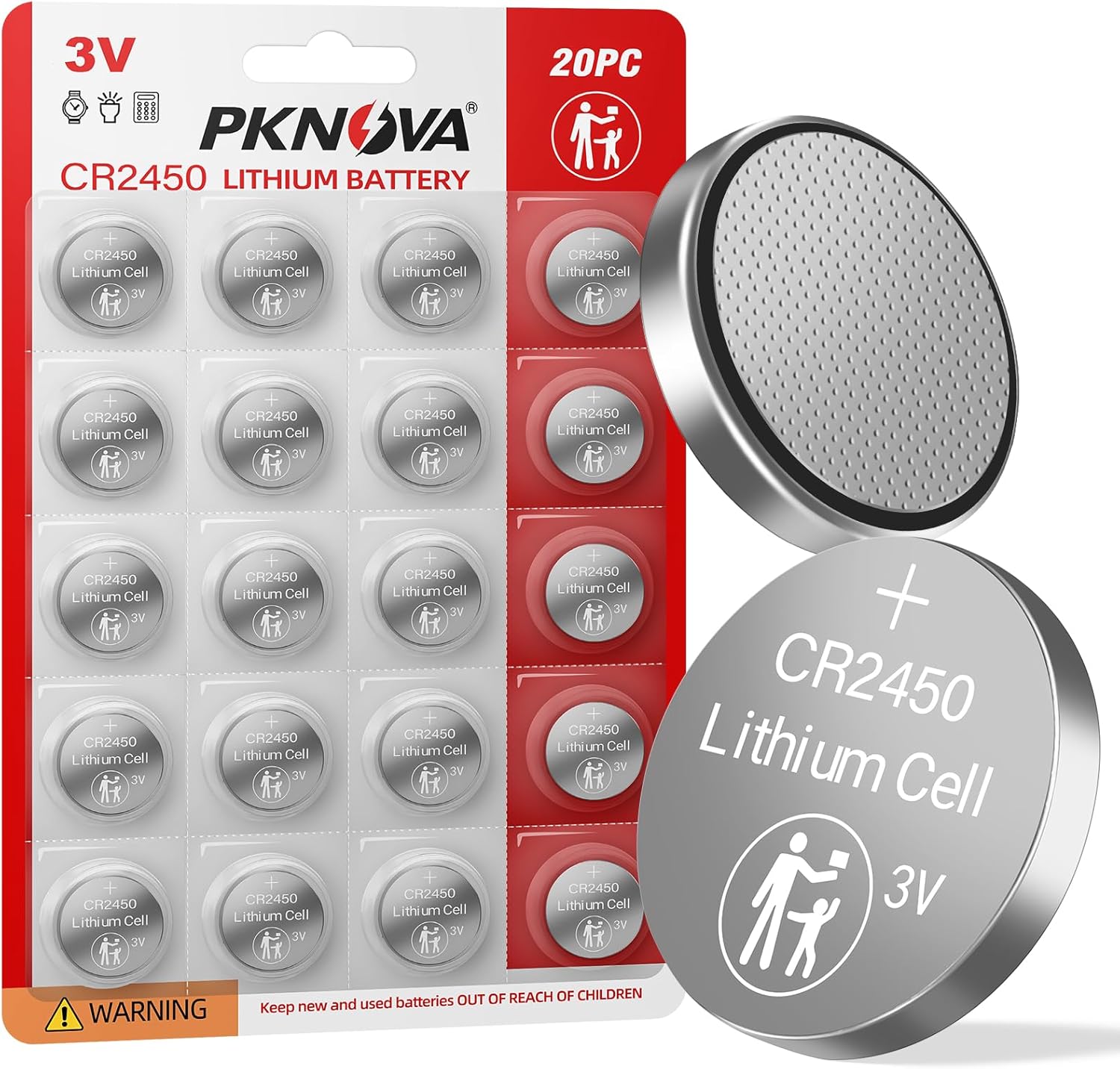 Amazon.com: PKNOVA CR2450 3V Lithium Battery, 20 Pack, CR 2450 3V ...