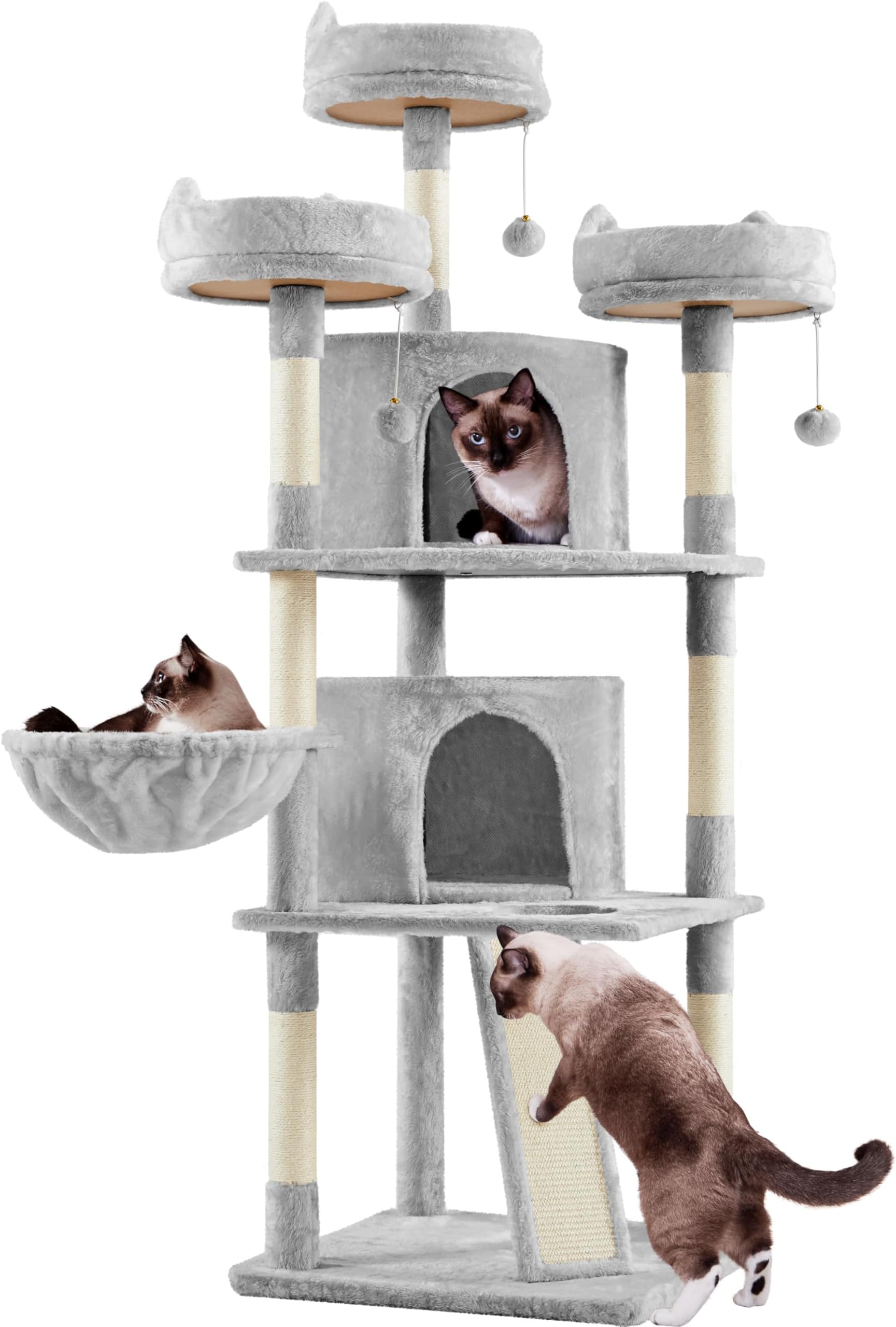Yaheetech 177cm Cat Tree Tower for Indoor Cats, Large Cat House with ...