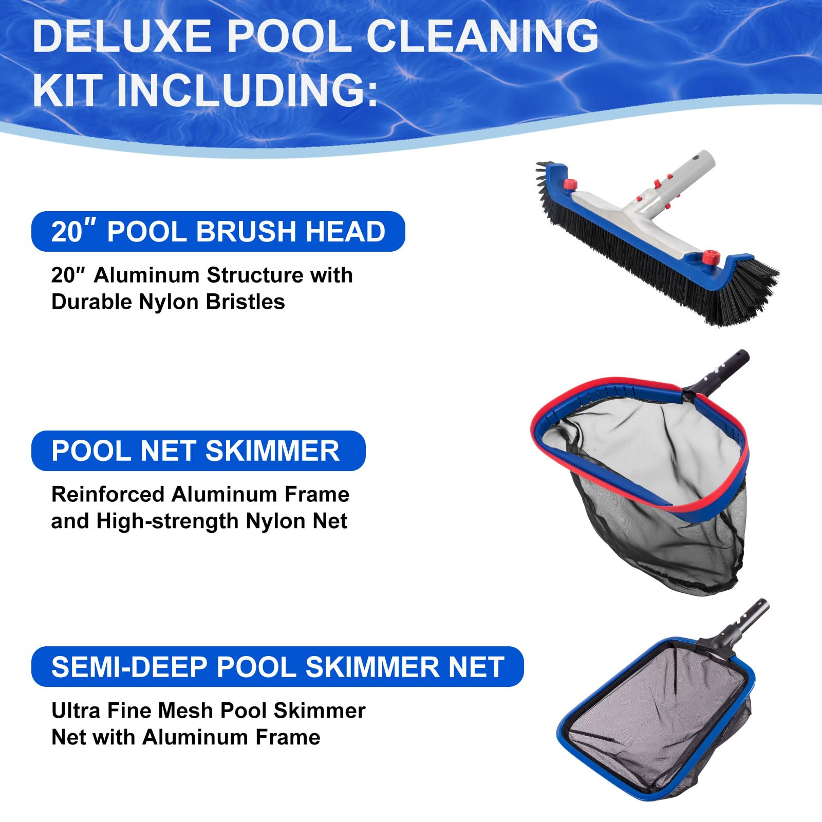 Snapklik.com : POOLAZA Deluxe Swimming Pool Cleaning Kit Including 20 ...