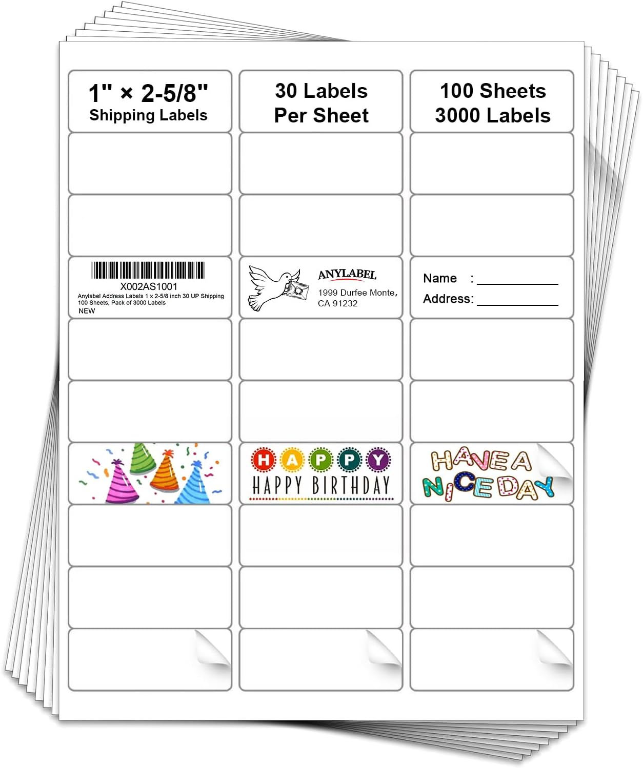 Amazon.com : Anylabel 3000 Labels 100 Sheets 1" x 2-5/8" Address Label ...