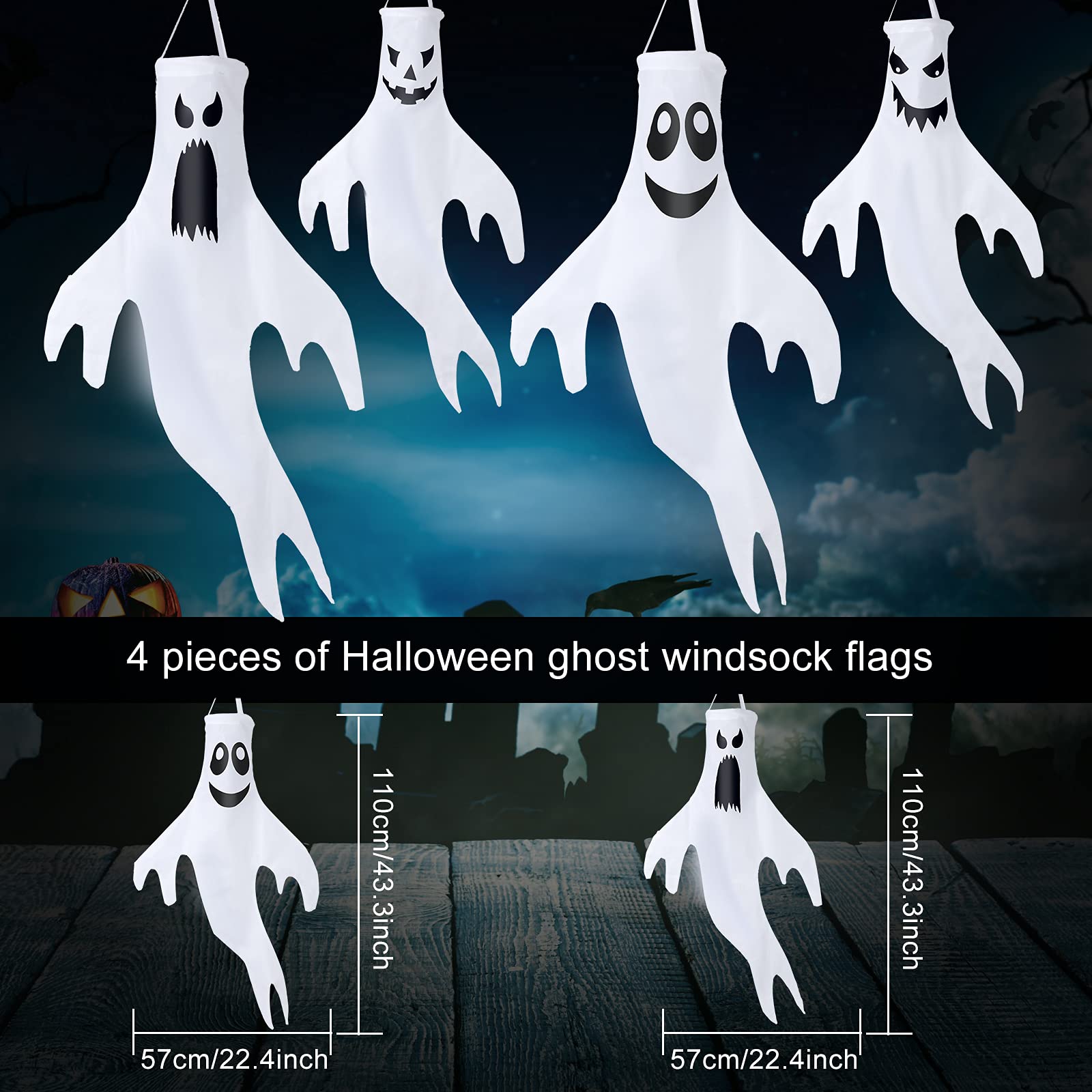 4 Pieces Halloween Ghost Windsock Flag Hanging Ghost Windsock ...