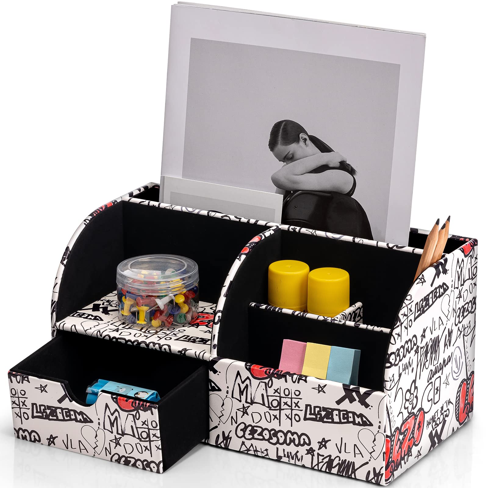 Amazon.com: Vlando Deak Supplies Box Faux Leather Desk Organizer Caddy ...