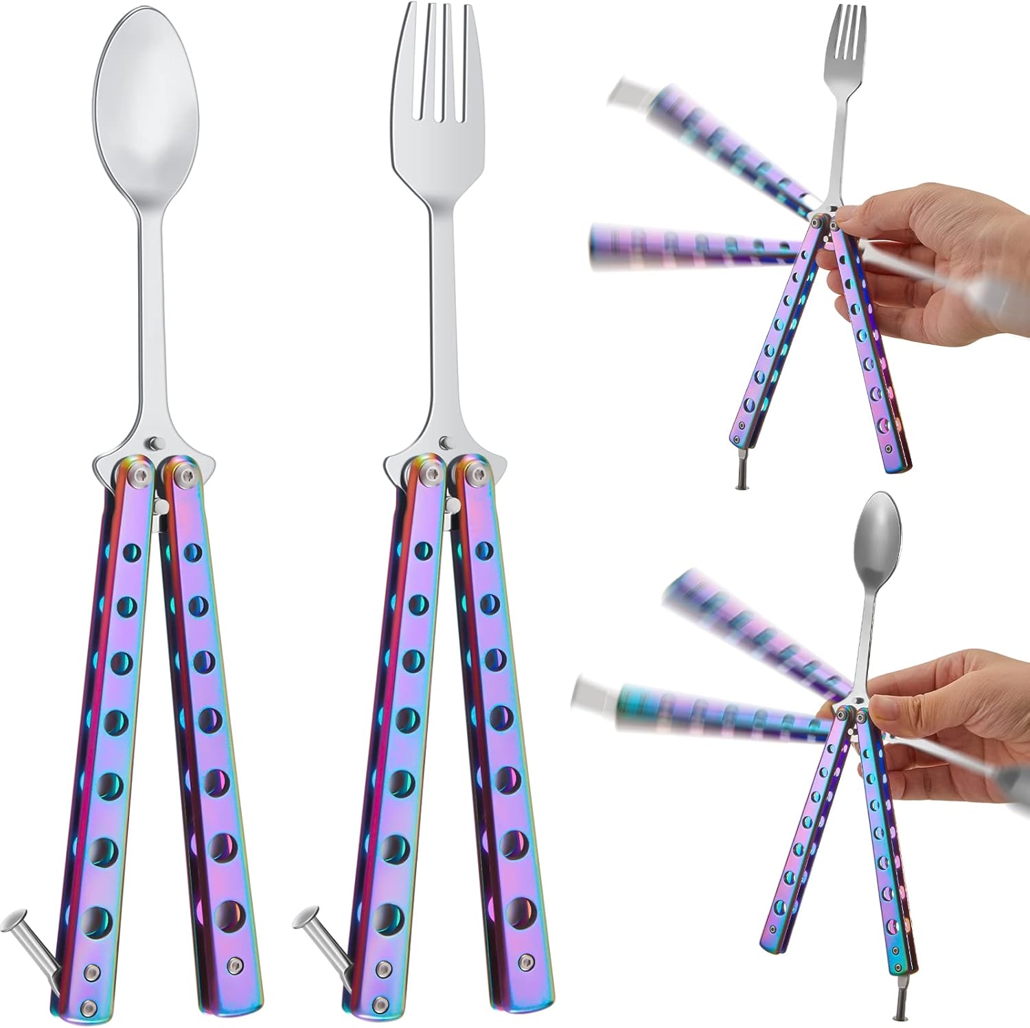 Flutesan 2 Pcs Butterfly Fork and Spoon Set, Folding Stainless Steel ...