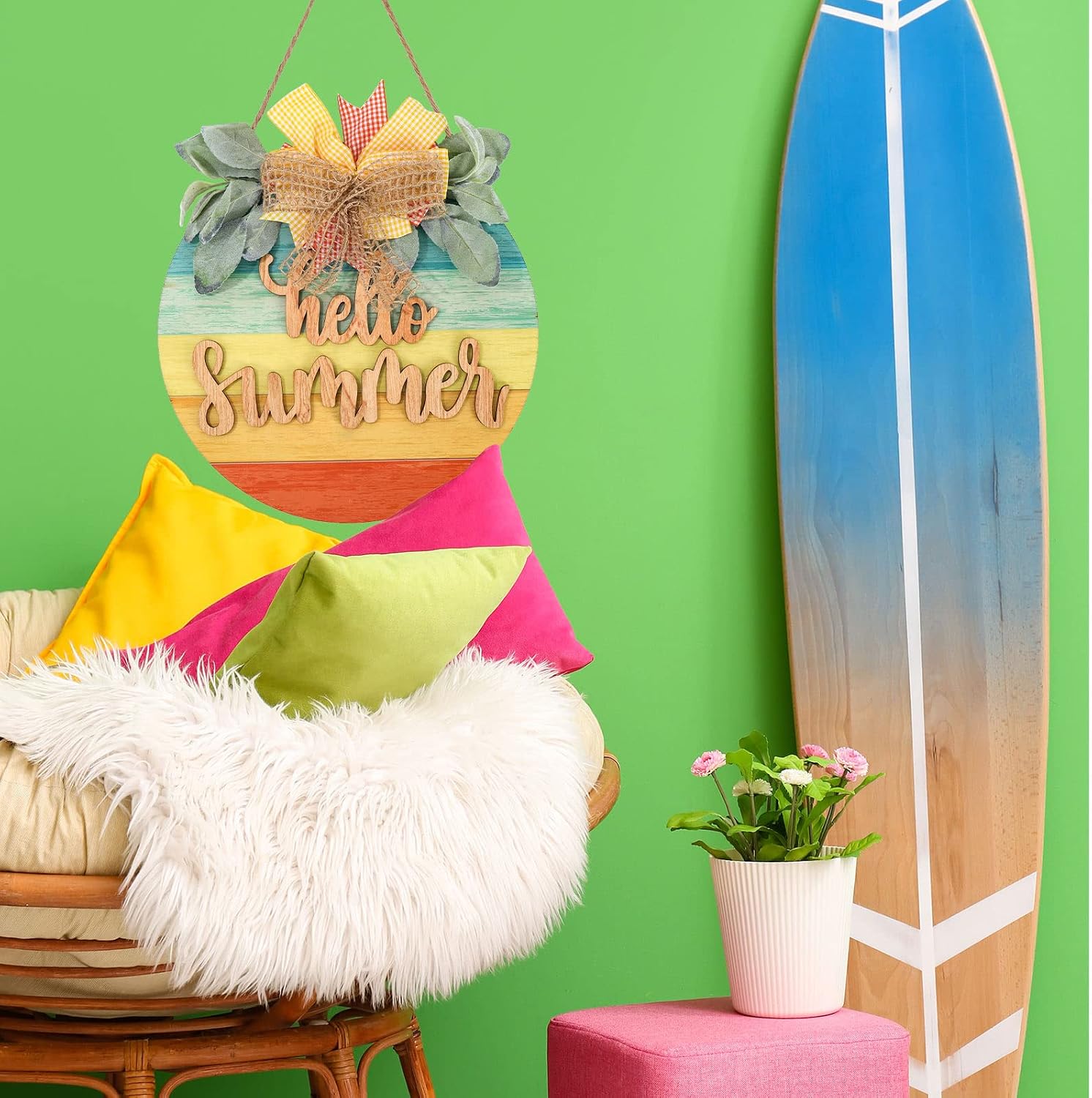 Whaline Letrero colgante de madera Hello Summer para puerta delantera ...