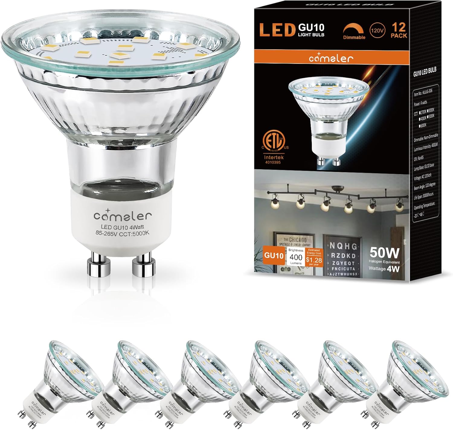 comzler GU10 LED Bulb Dimmable, 50W Halogen Equivalent GU10, 5000K ...