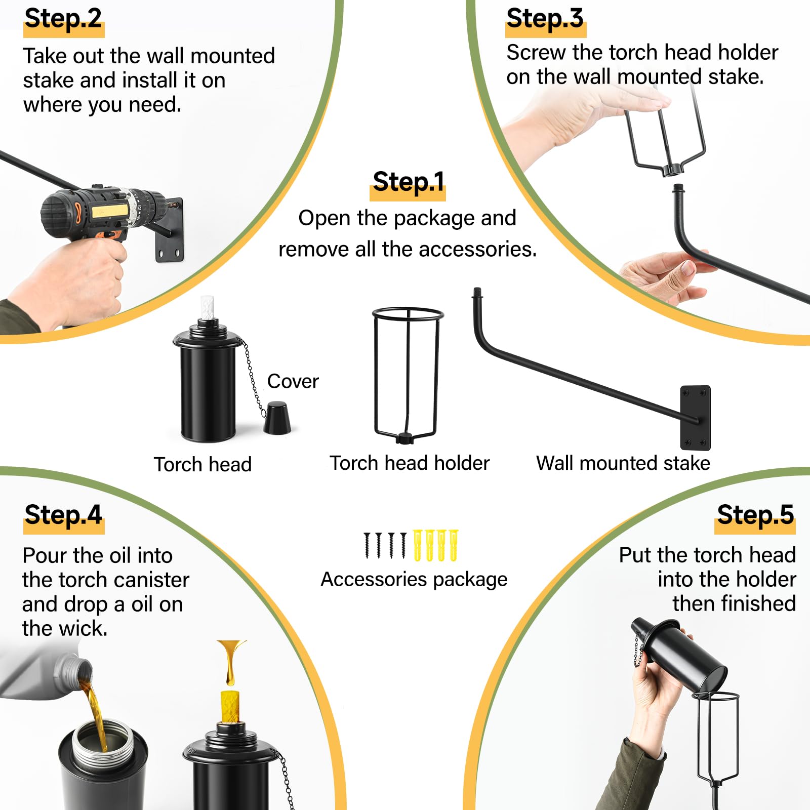 Snapklik.com : 6 Pcs Wall Mounted Citronella Torches, 16 Oz Garden ...
