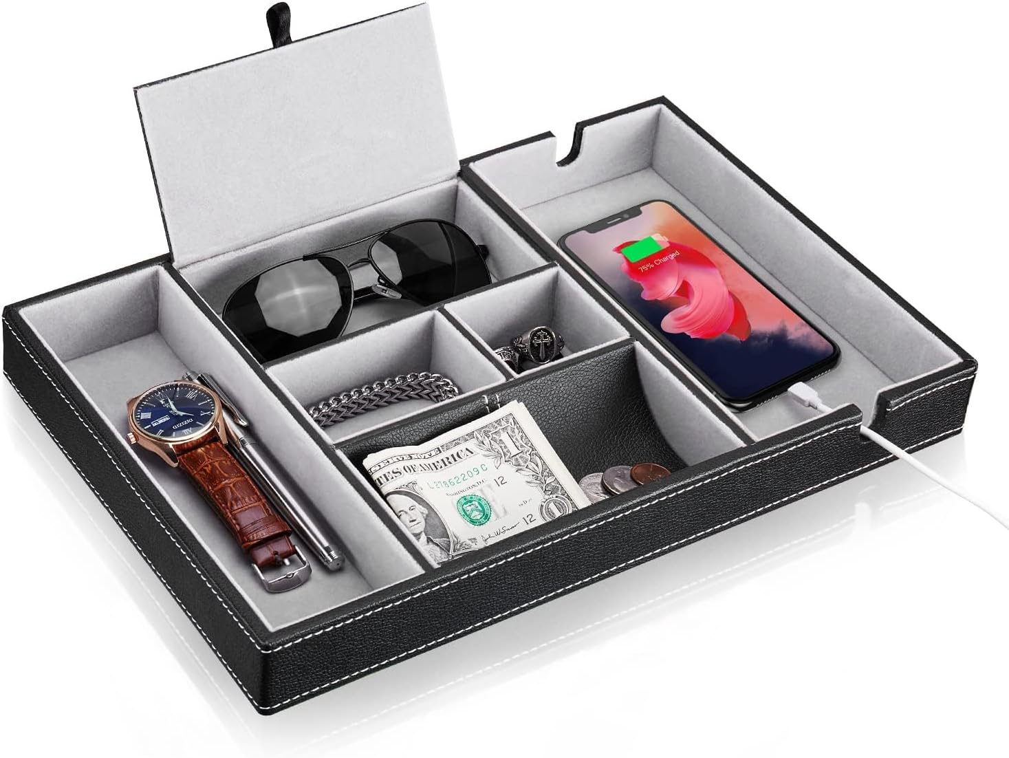 Mens Valet Box, Jewelry Storage Box for Men and Women, Leather ...