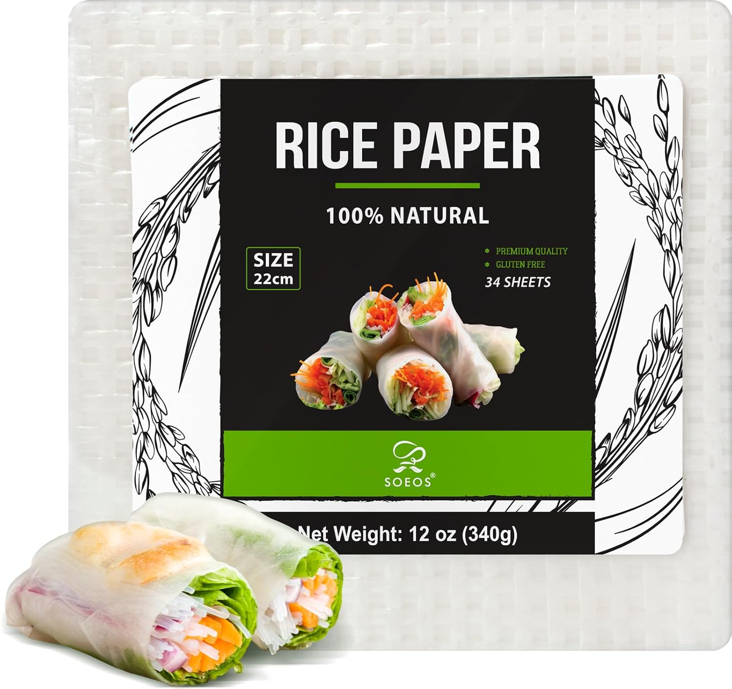 Amazon.com: Soeos Rice Paper, White Rice Paper Wrappers, 1 Pack, 34 ...