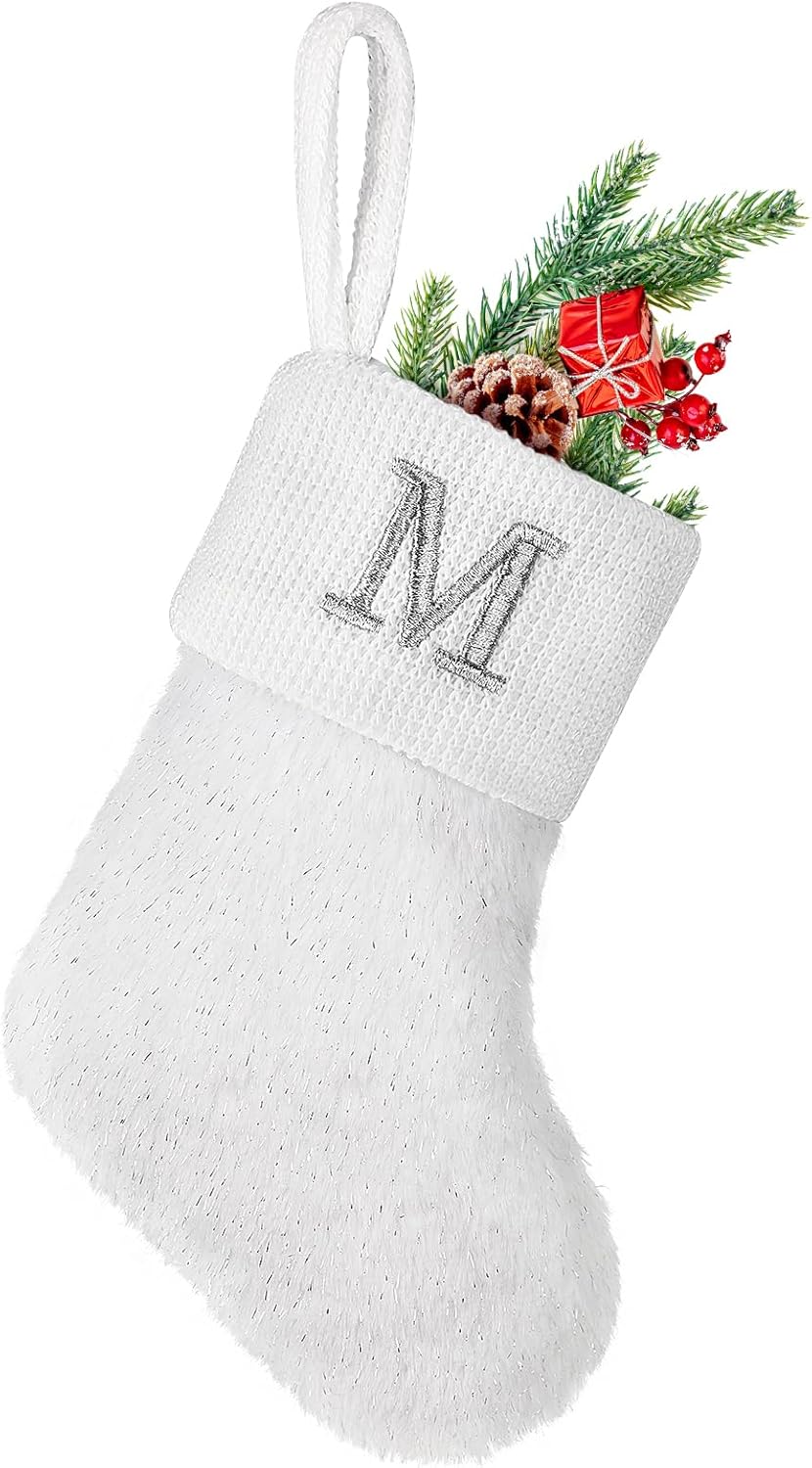Amazon.com: 7 inches Initial Monogram Christmas Stocking White ...