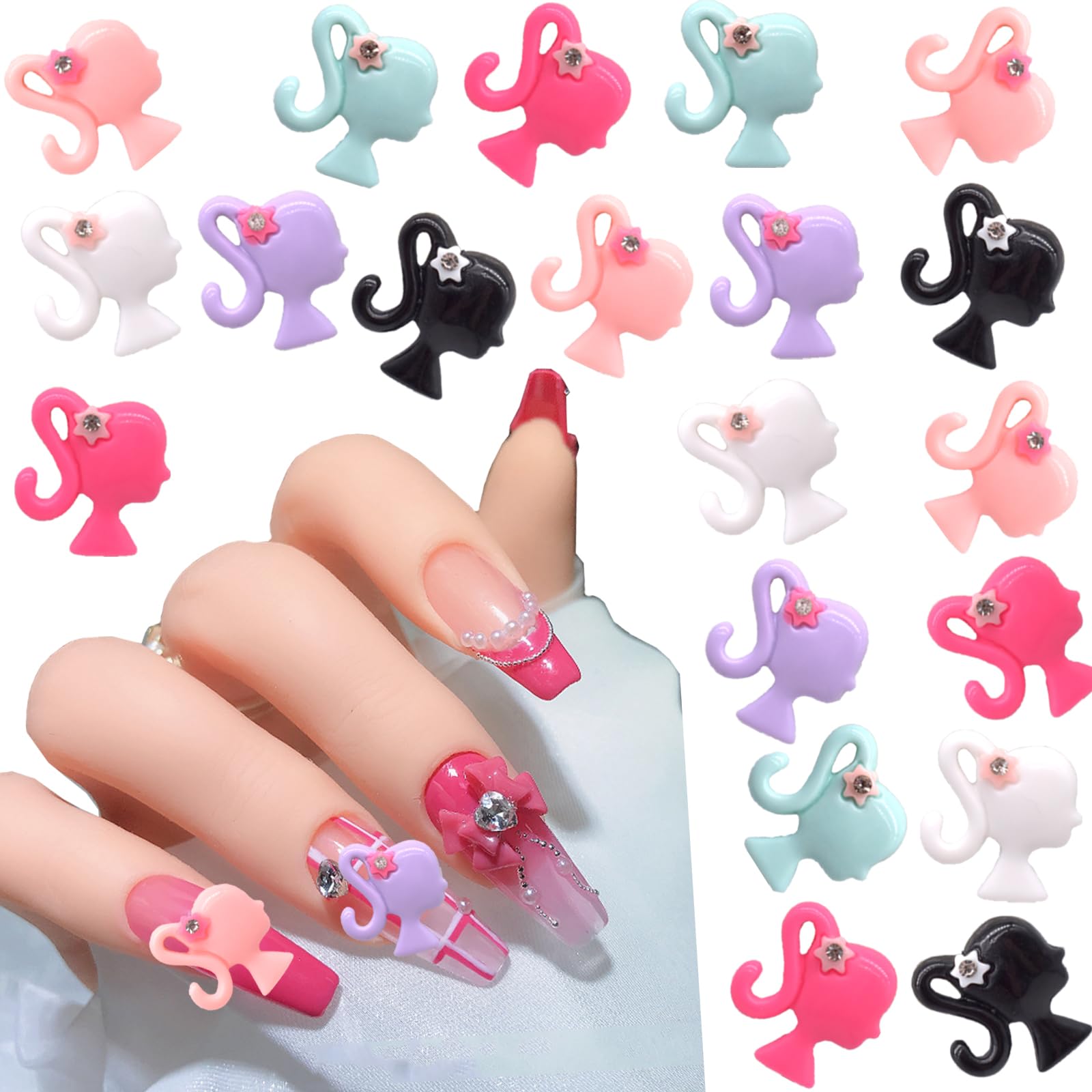 Amazon.com: 20PCS Head Nail Charms 3D Nail Art Charms Kawaii Resin Nail Decorations for Acrylic ...