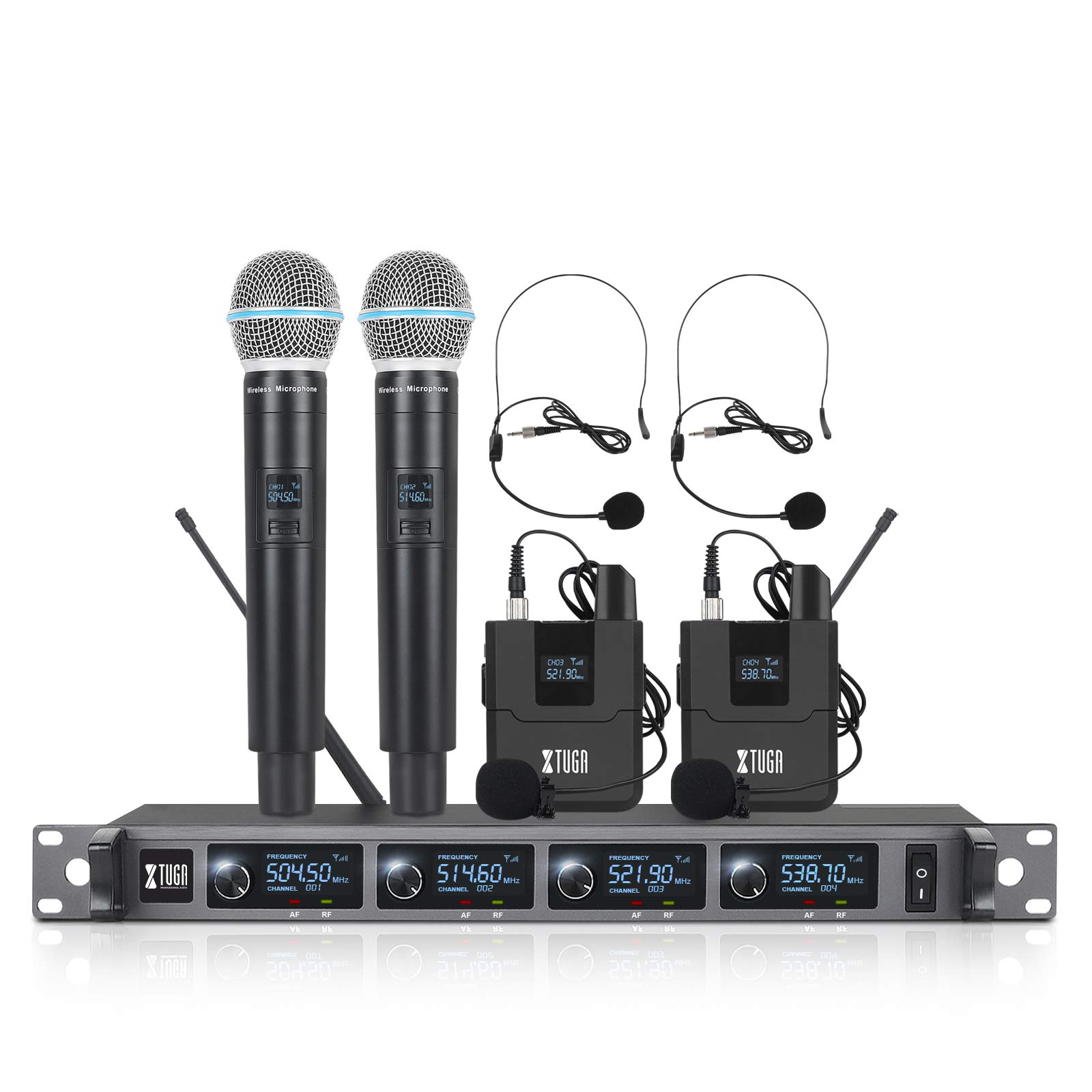 Buy XTUGA A140 Wireless Microphone System, 4-Channel UHF Cordless Mic Set with Four Transmitter ...