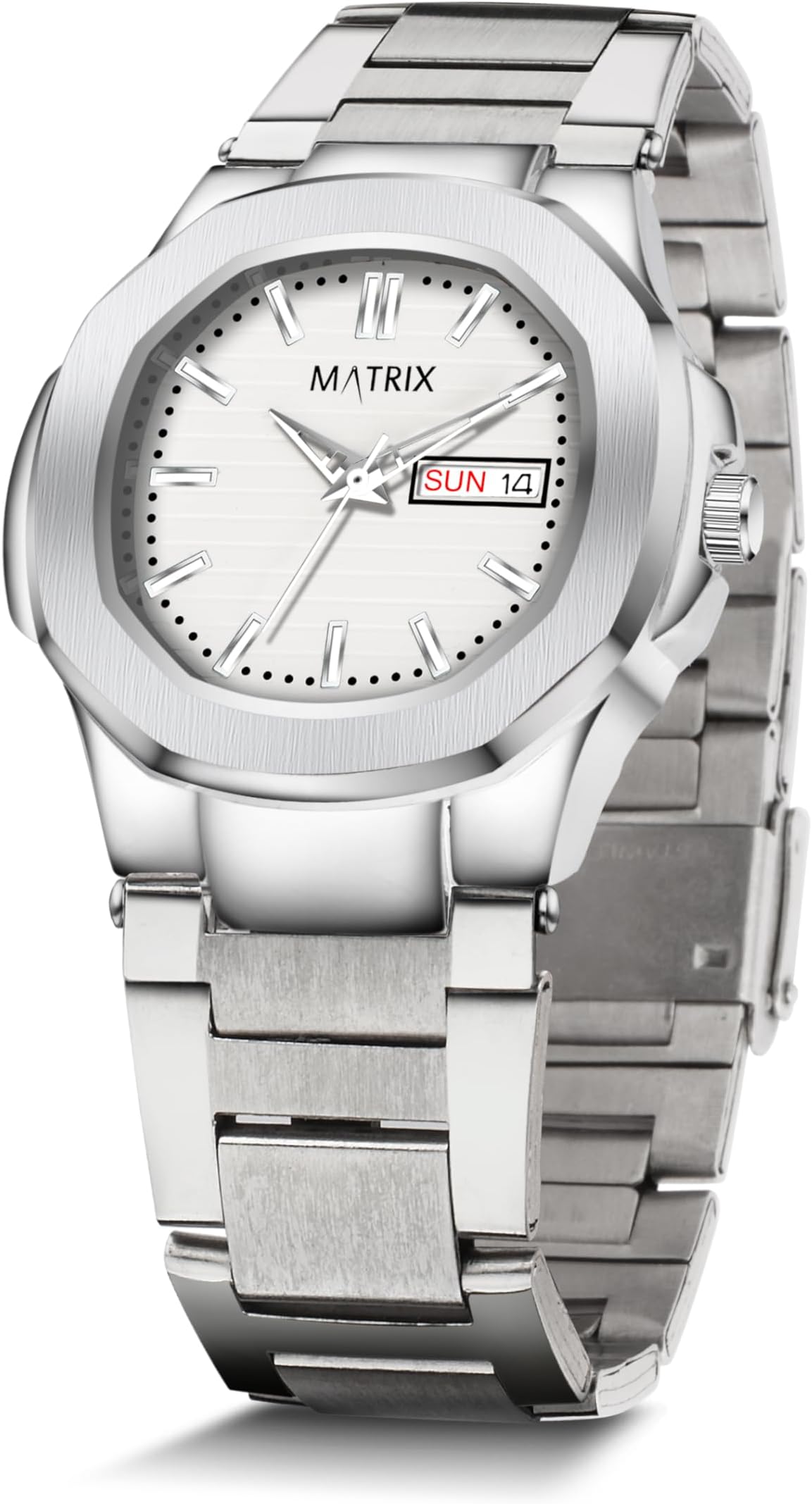 Buy Matrix Octave Day & Date Functioning, Stainless Steel Strap Analog ...