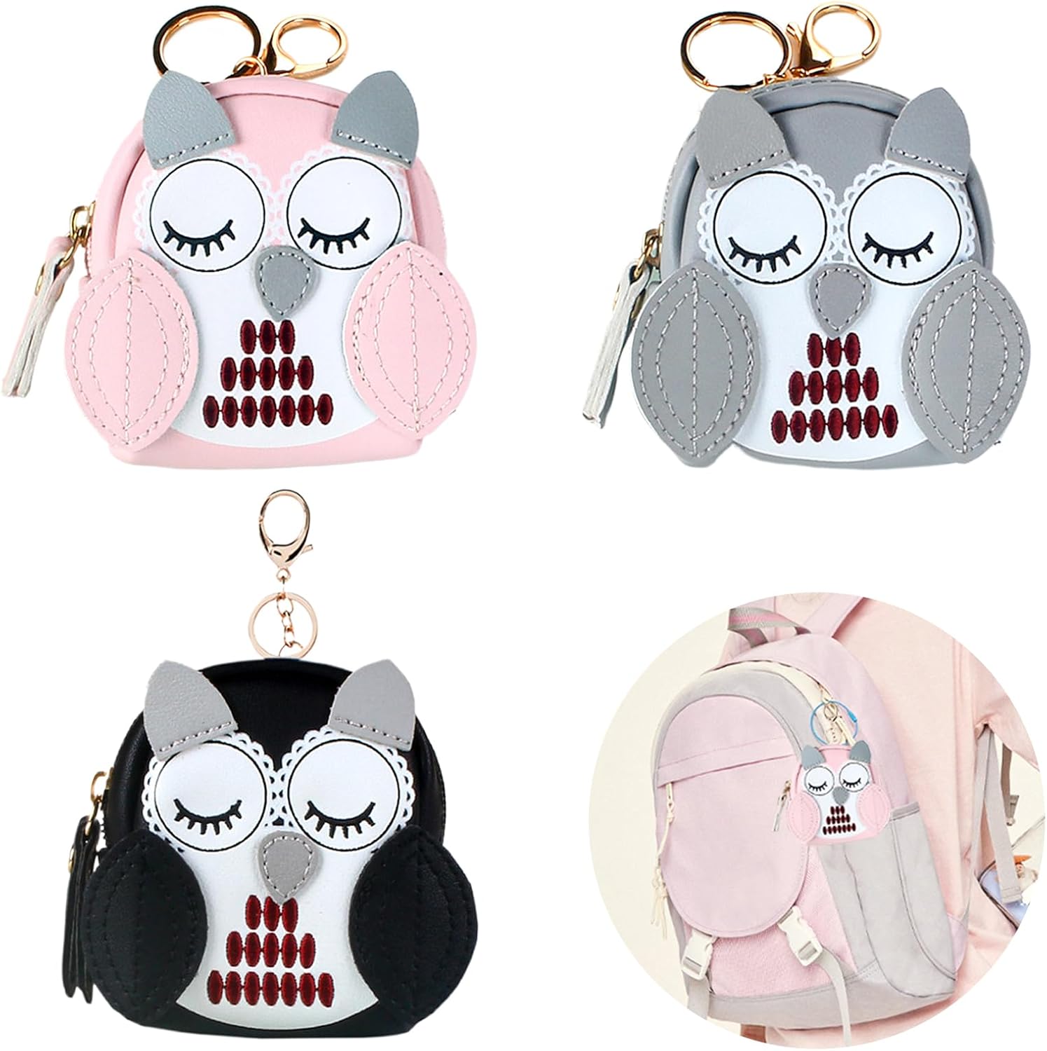Amazon.com : 3 PCS Owl Mini Backpack Keychain Cute Cosmetic Bag PU ...
