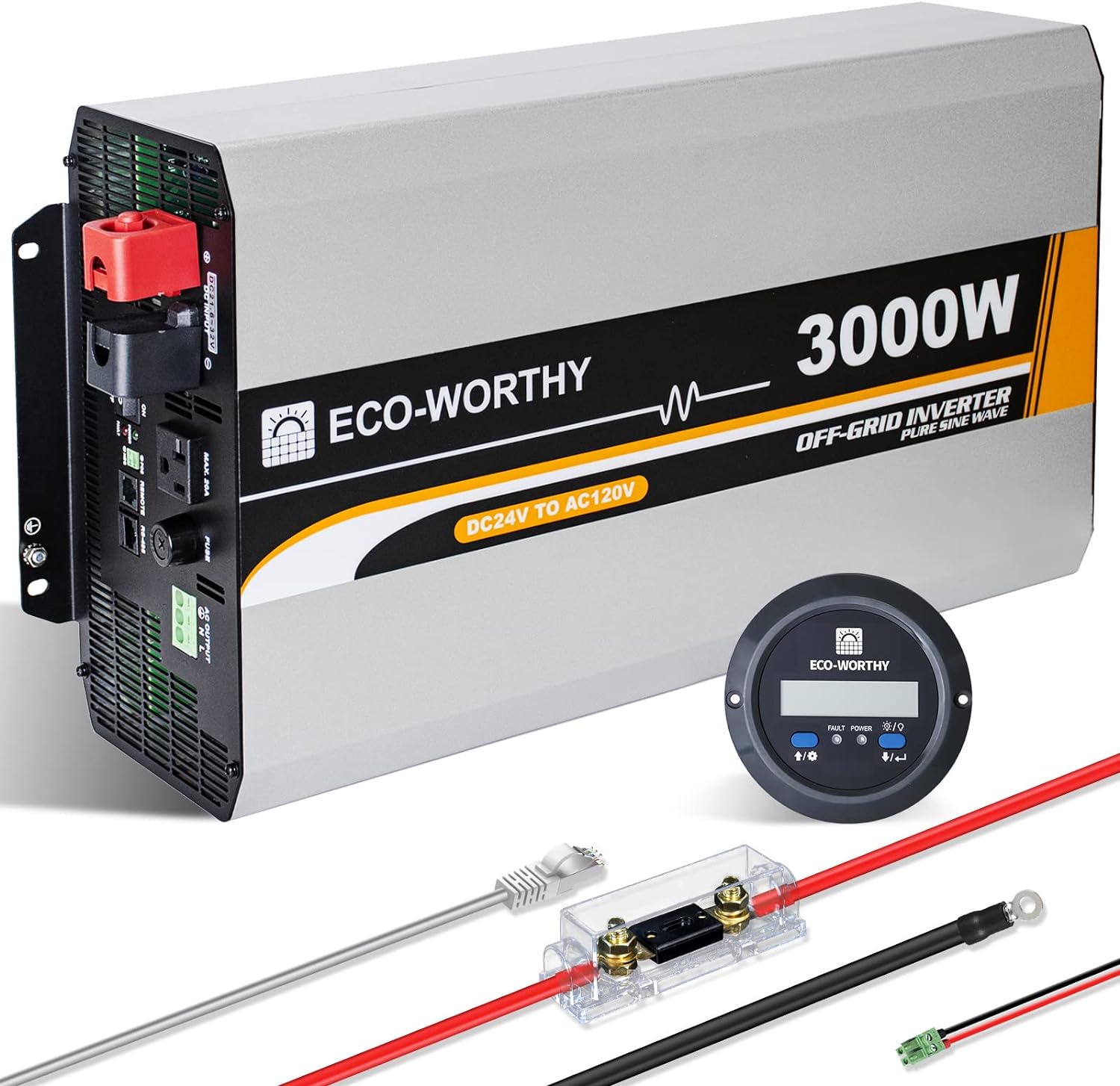 Amazon.com: ECO-WORTHY 3000W Pure Sine Wave Solar Power Inverter 24V DC to 120V AC Converter ...