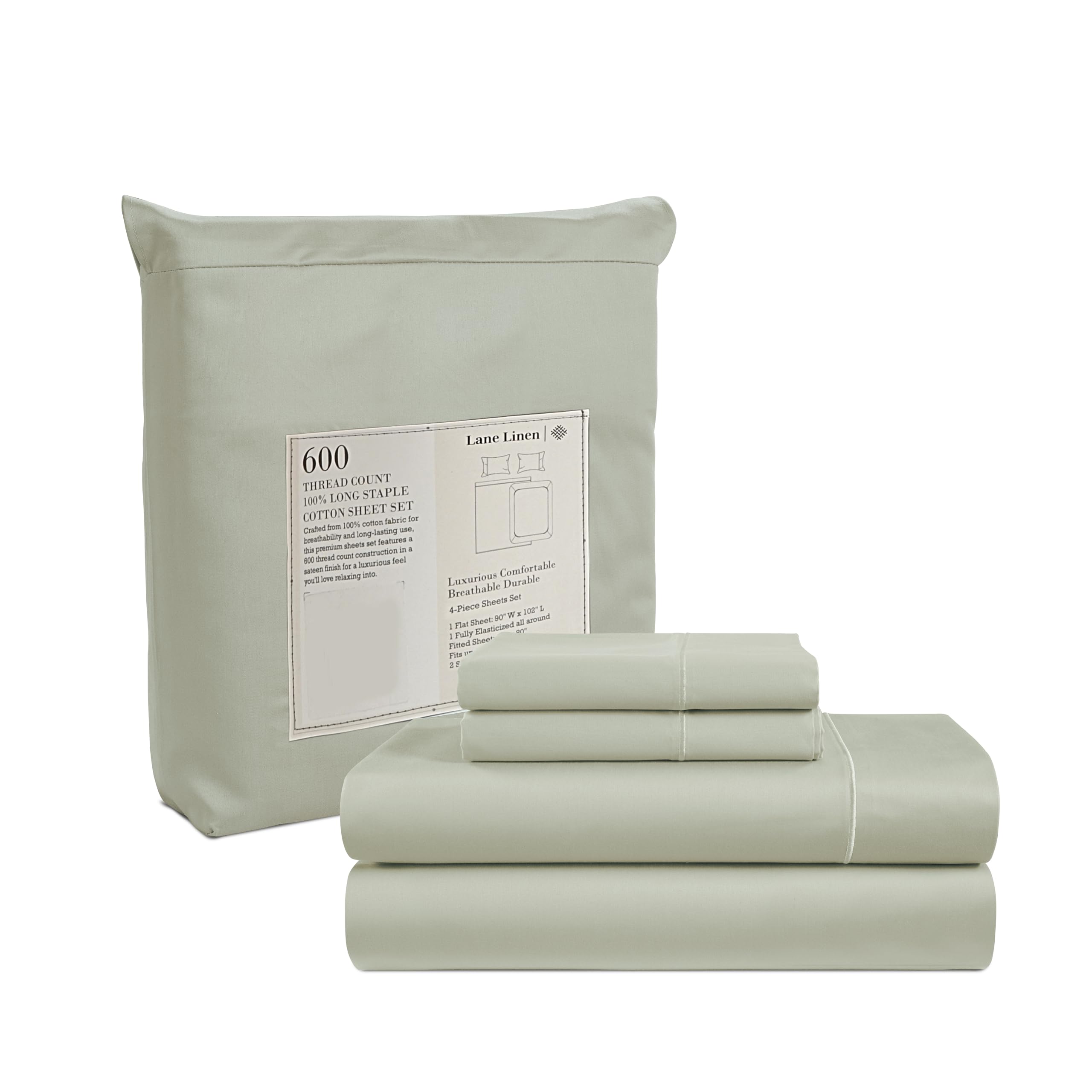 Queen Sheets Set, 4 Pc Queen Bed Sheets, 600 Thread Count 100% Long ...