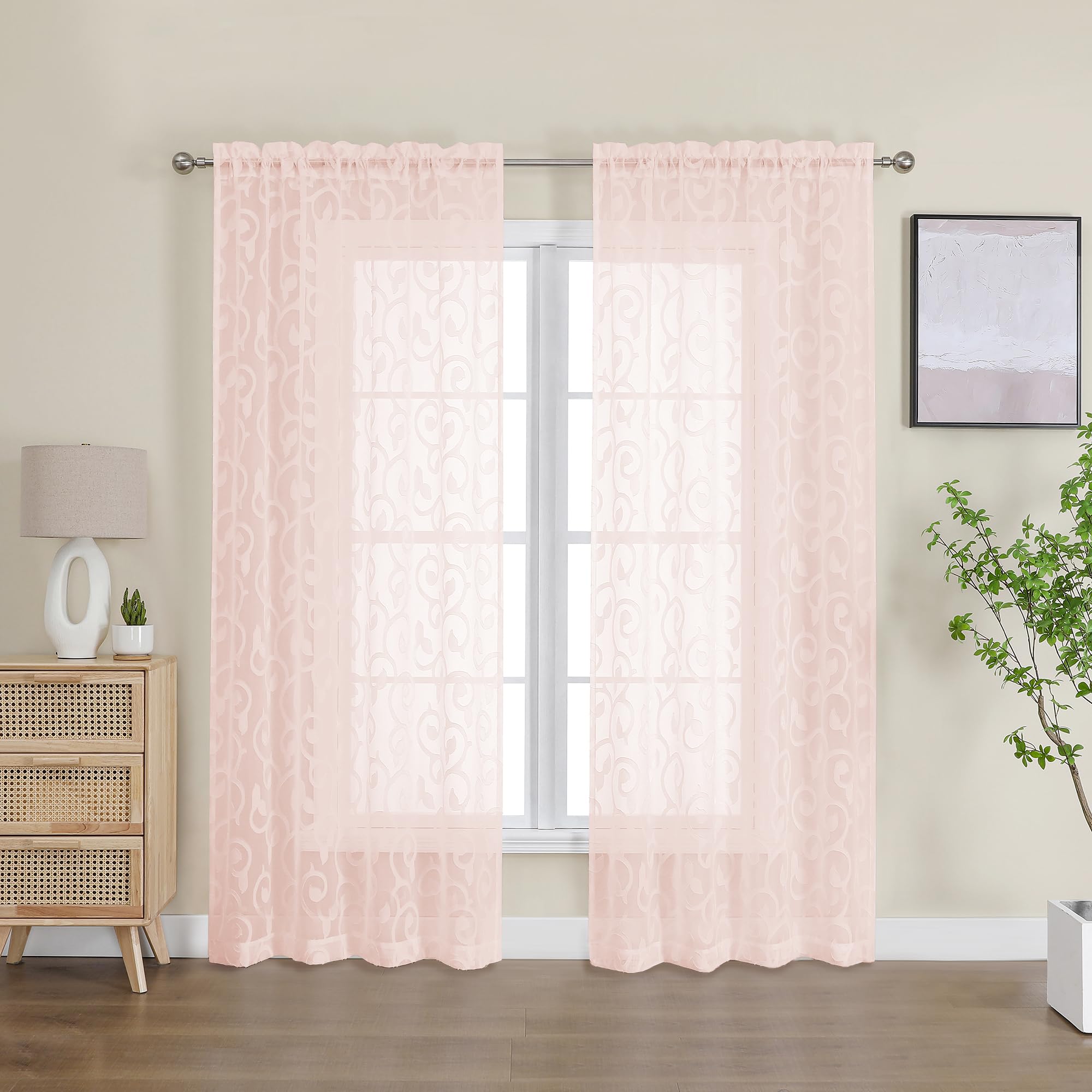 Amazon.com: OWENIE Furman Blush Sheer Curtains 72 inches Long 2 Panels Set, Light Filtering Top ...